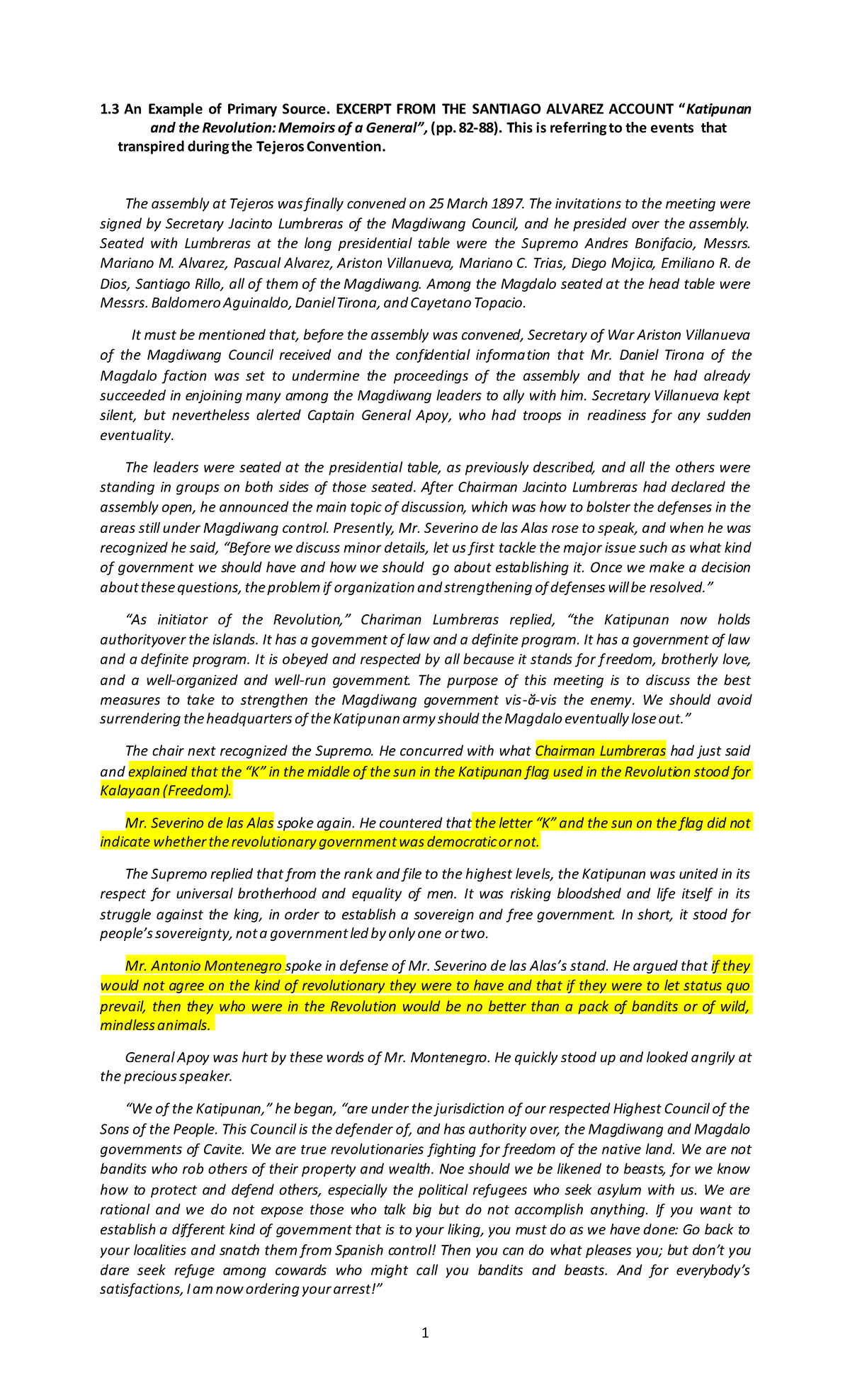 4555 - Katipunan and the Revolution: Memoirs of a General - 1 An Example of Primary Source ...