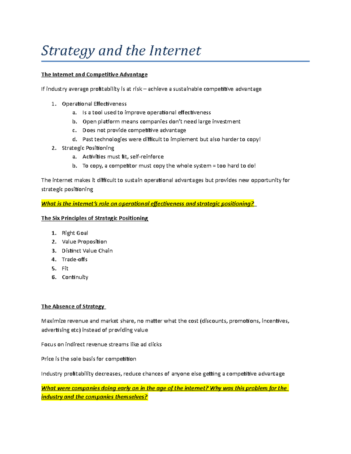 Strategy and the Internet - Operational Effectiveness a. Is a tool used ...