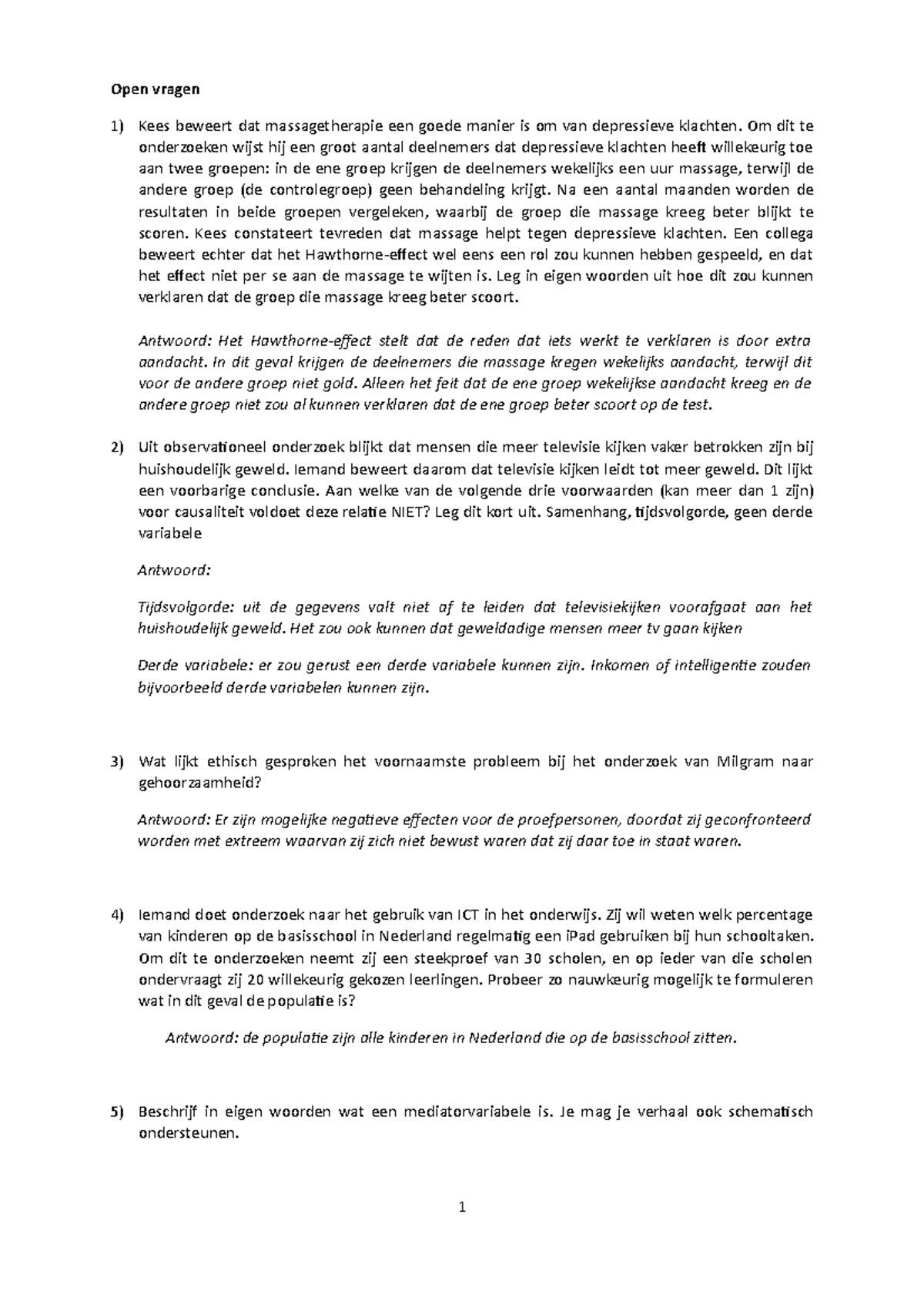 Antwoorden open vragen oefententamen.docx - Open vragen Kees beweert dat massagetherapie een ...