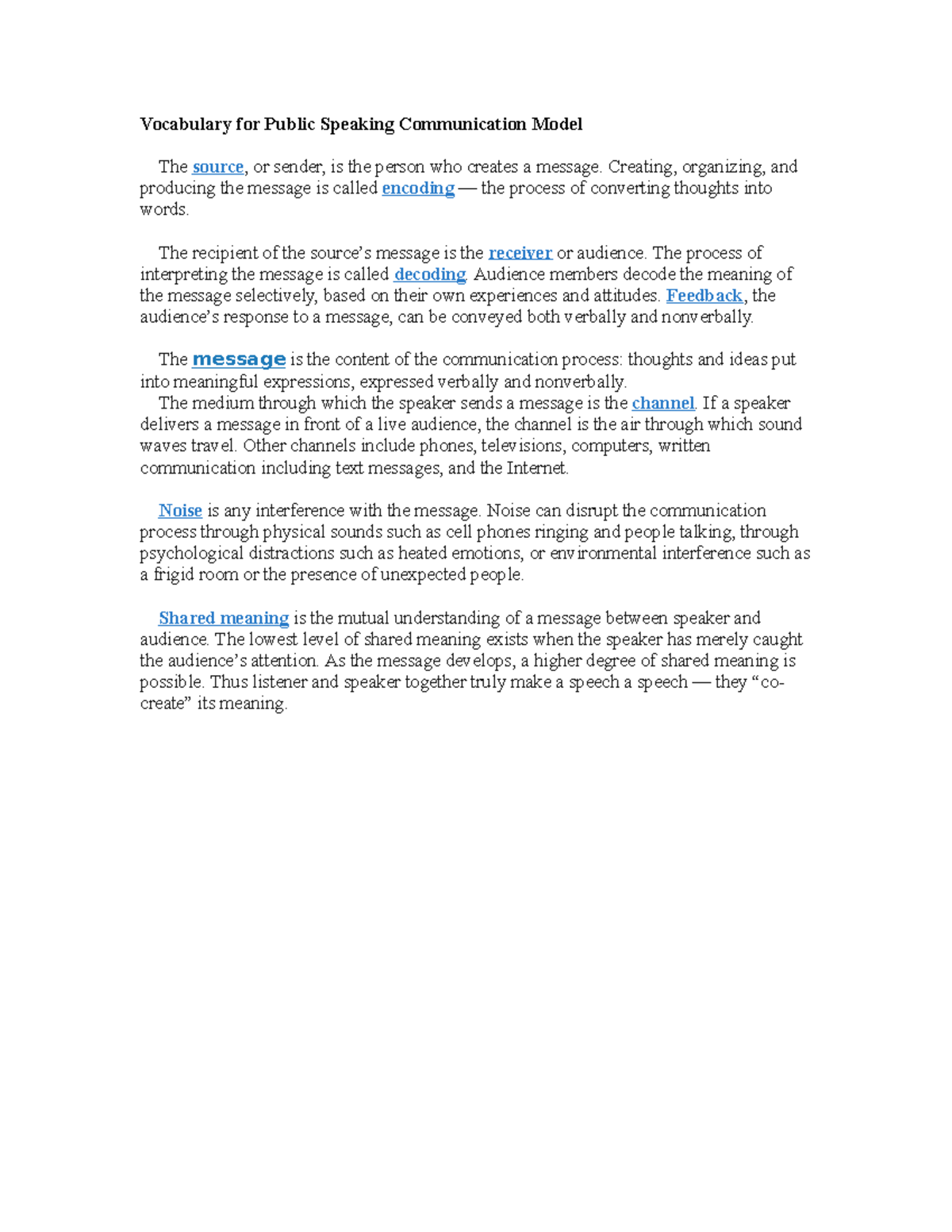 Vocabulary for Public Speaking Communication Model - SPC 101 - DMACC ...