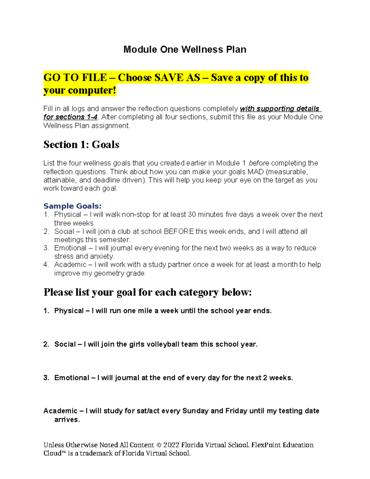 1.9 wellness plan - Module One Wellness Plan GO TO FILE – Choose SAVE ...