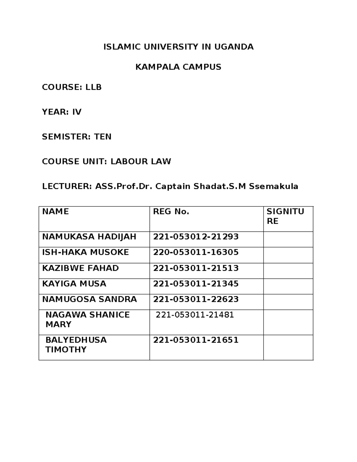 Group 10 lbr c - law work - ISLAMIC UNIVERSITY IN UGANDA KAMPALA CAMPUS ...