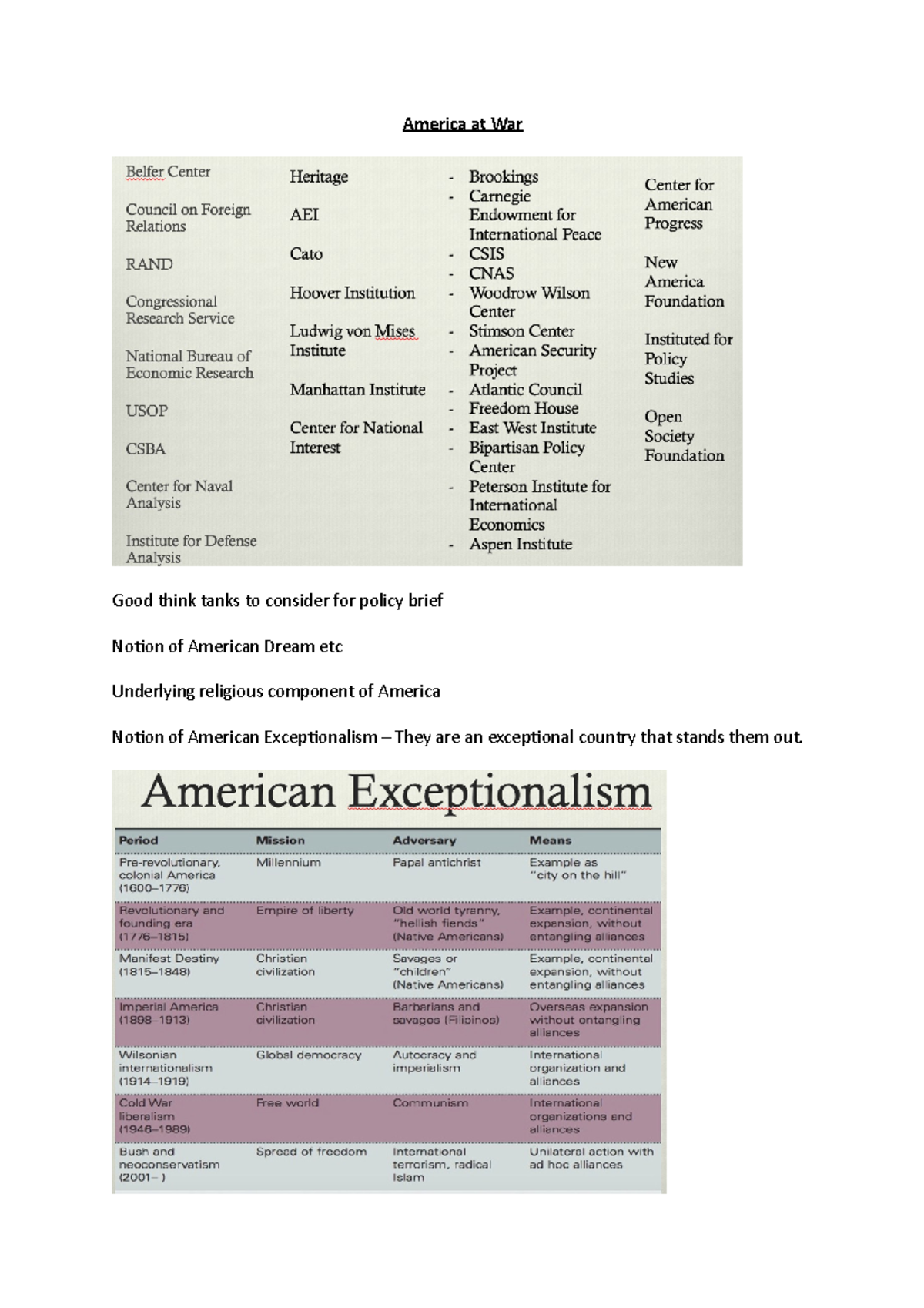 Lecture - America at War - America at War Good think tanks to consider ...