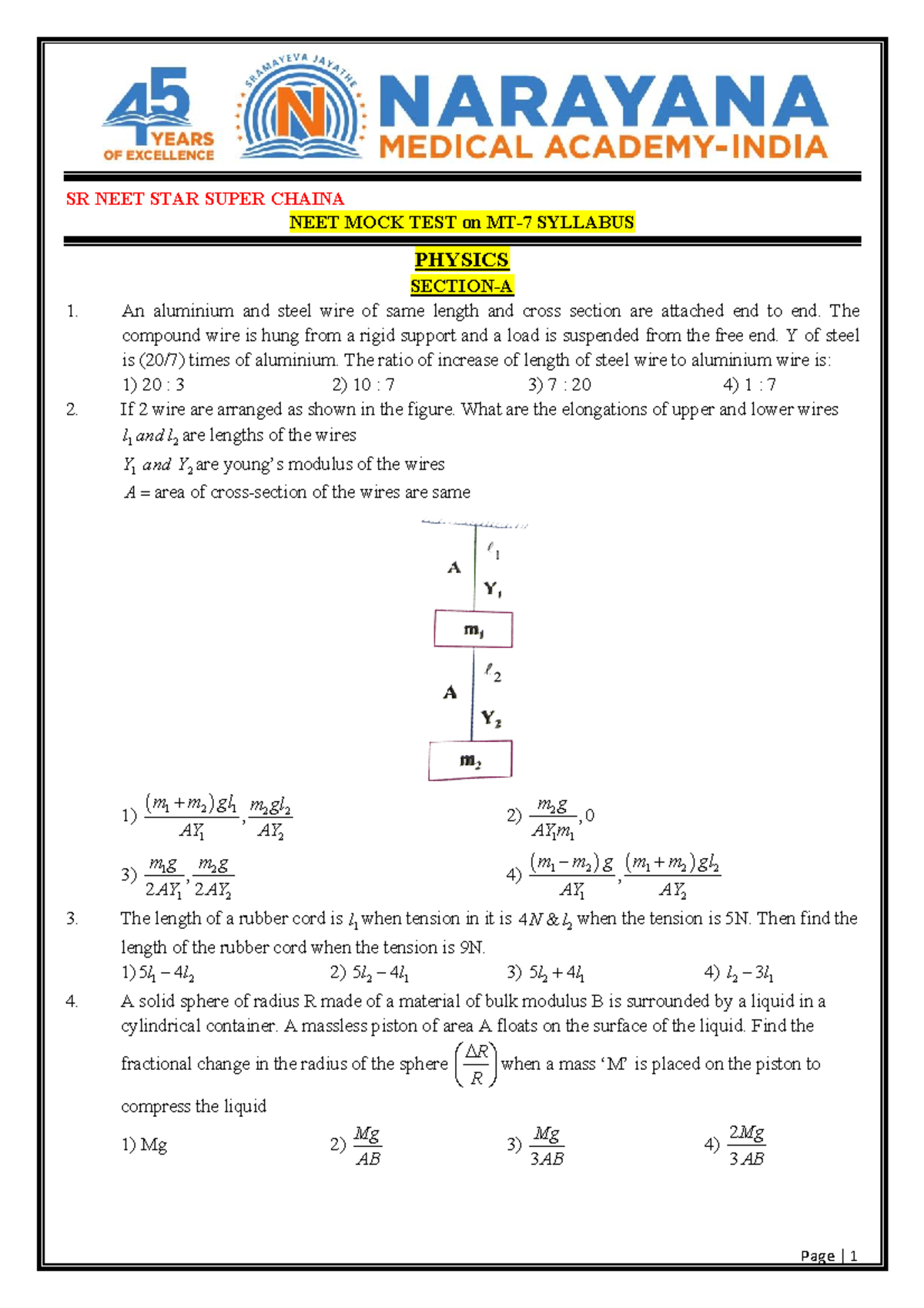 SR NEET STAR Super Chaina Phase-II NEET MOCK TEST on MT-7 Q ...