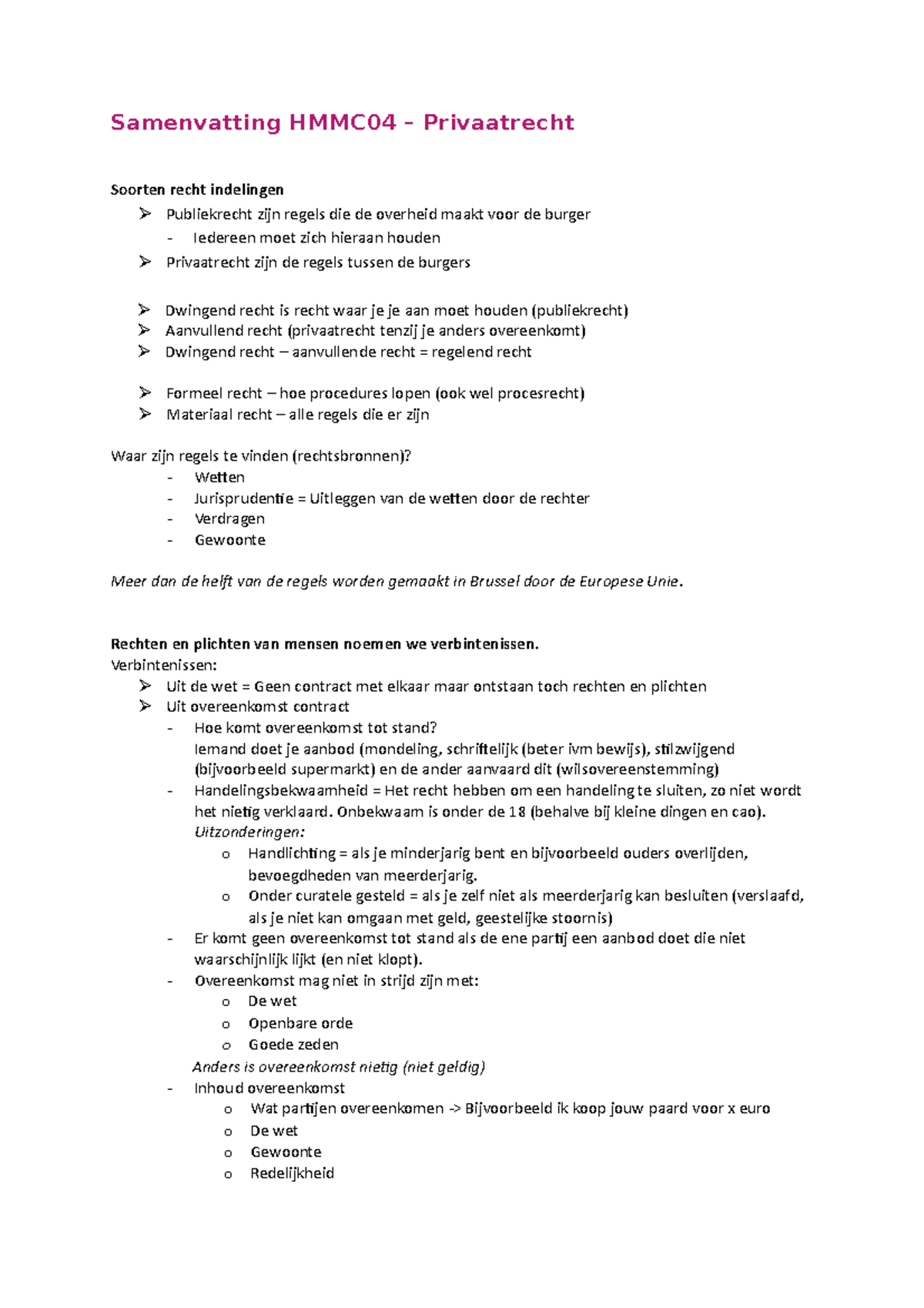 Samenvatting Privaatrecht - Samenvatting HMMC04 – Privaatrecht Soorten ...