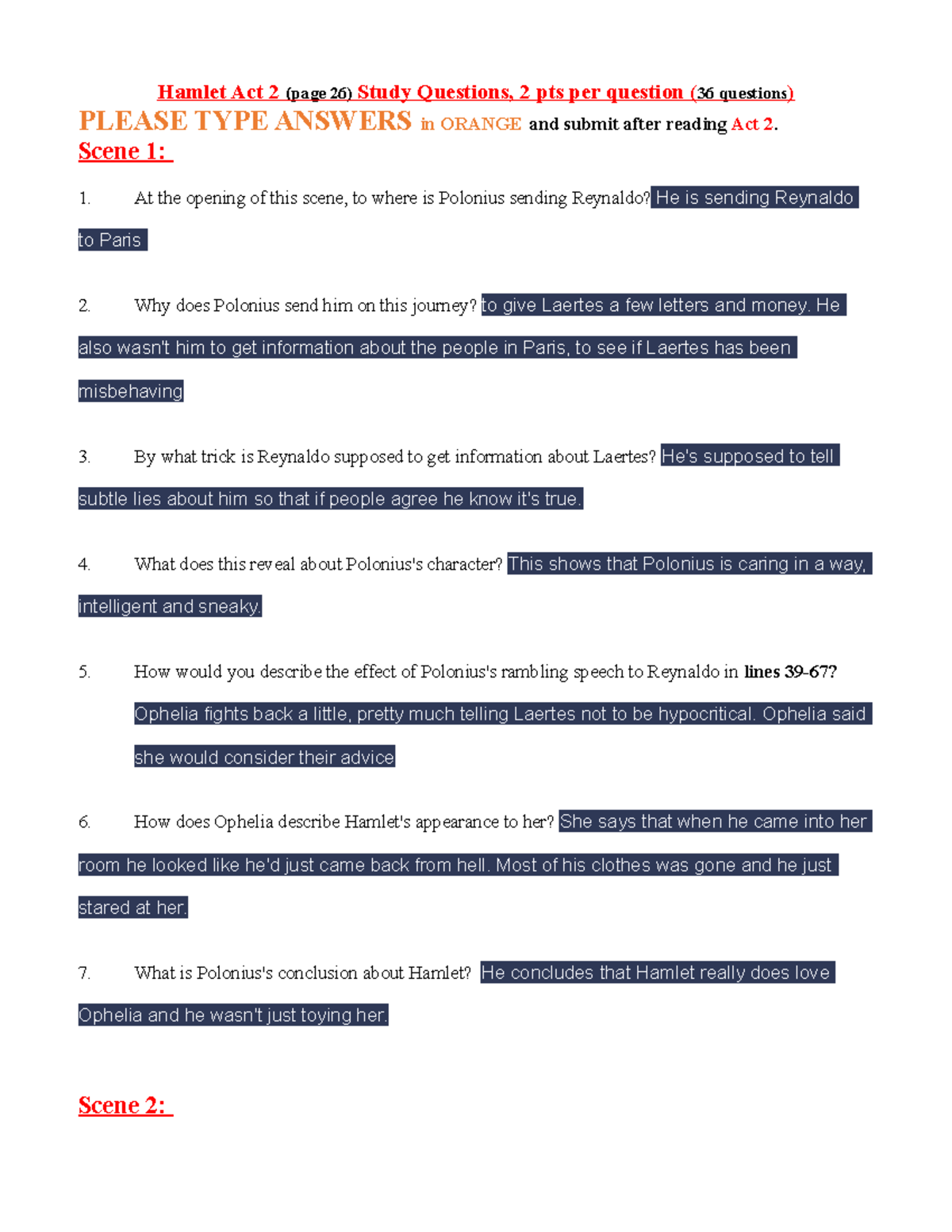 Copy of Hamlet Act 2 Study Questions - Hamlet Act 2 ( page 26) Study ...
