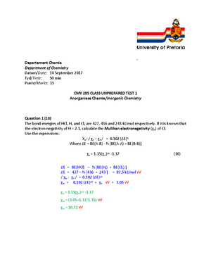 Memo discussion class 5 - CMY 285 - Studocu