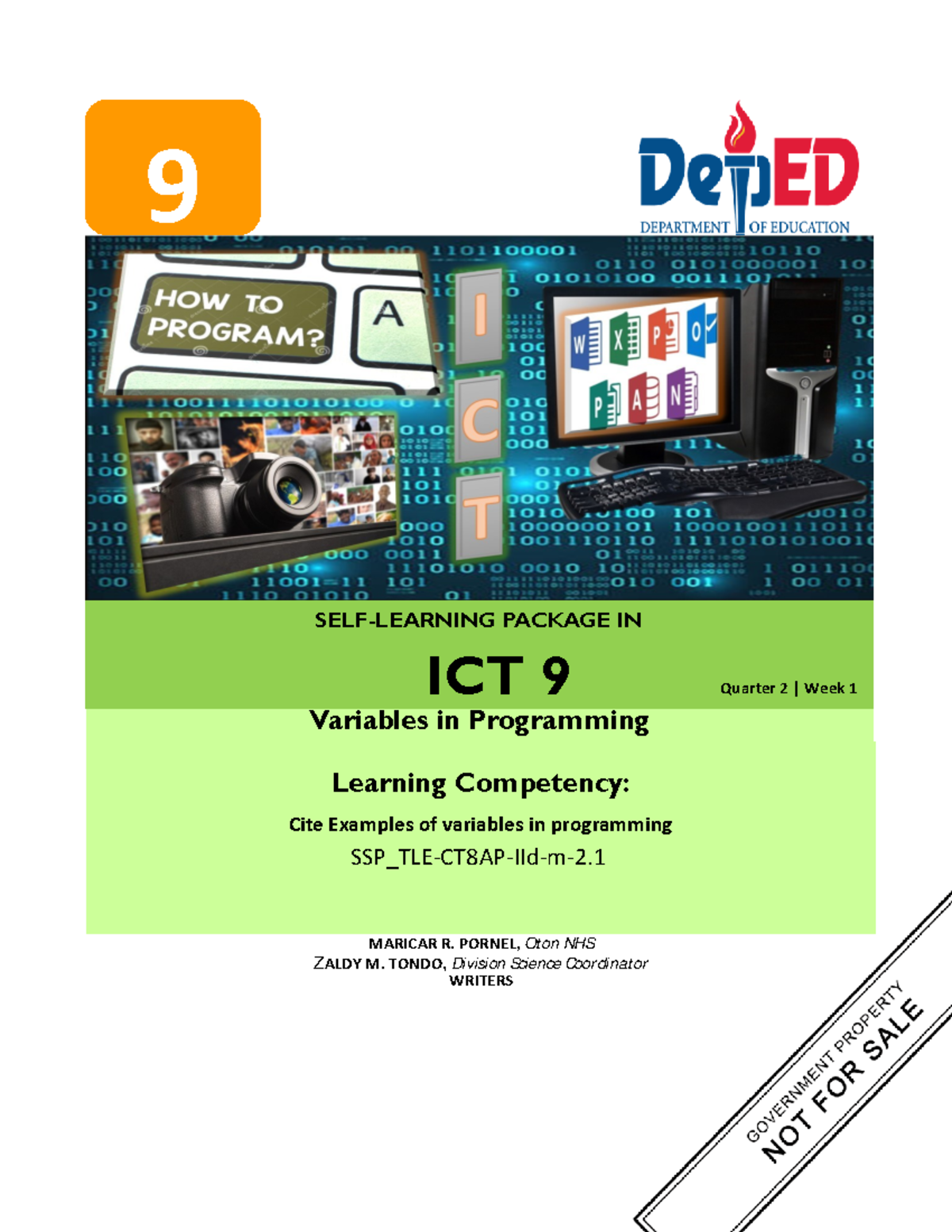 Q2-W1-ICT9 - Variables in Programming Learning Competency: Cite Examples of variables in ...