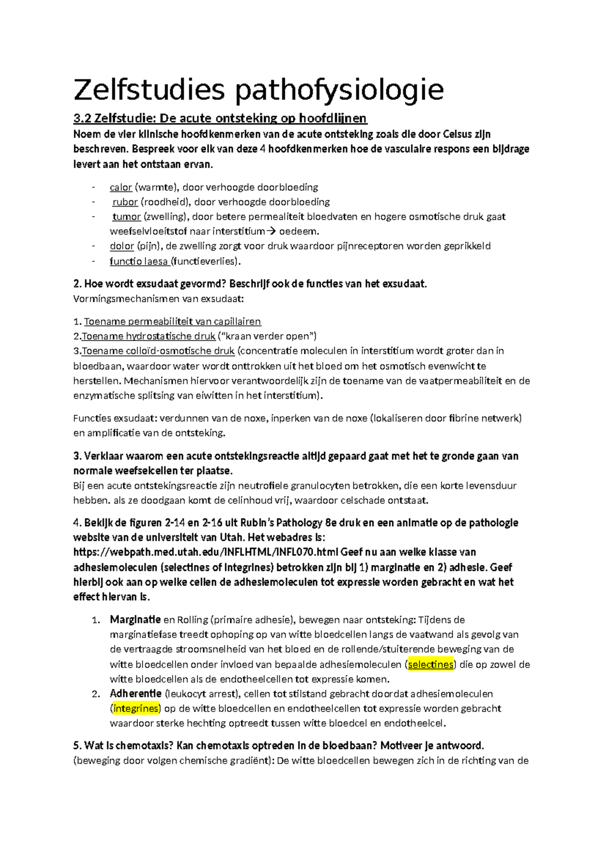 3.2 Zelfstudie: De acute ontsteking op hoofdlijnen - Bespreek voor elk ...
