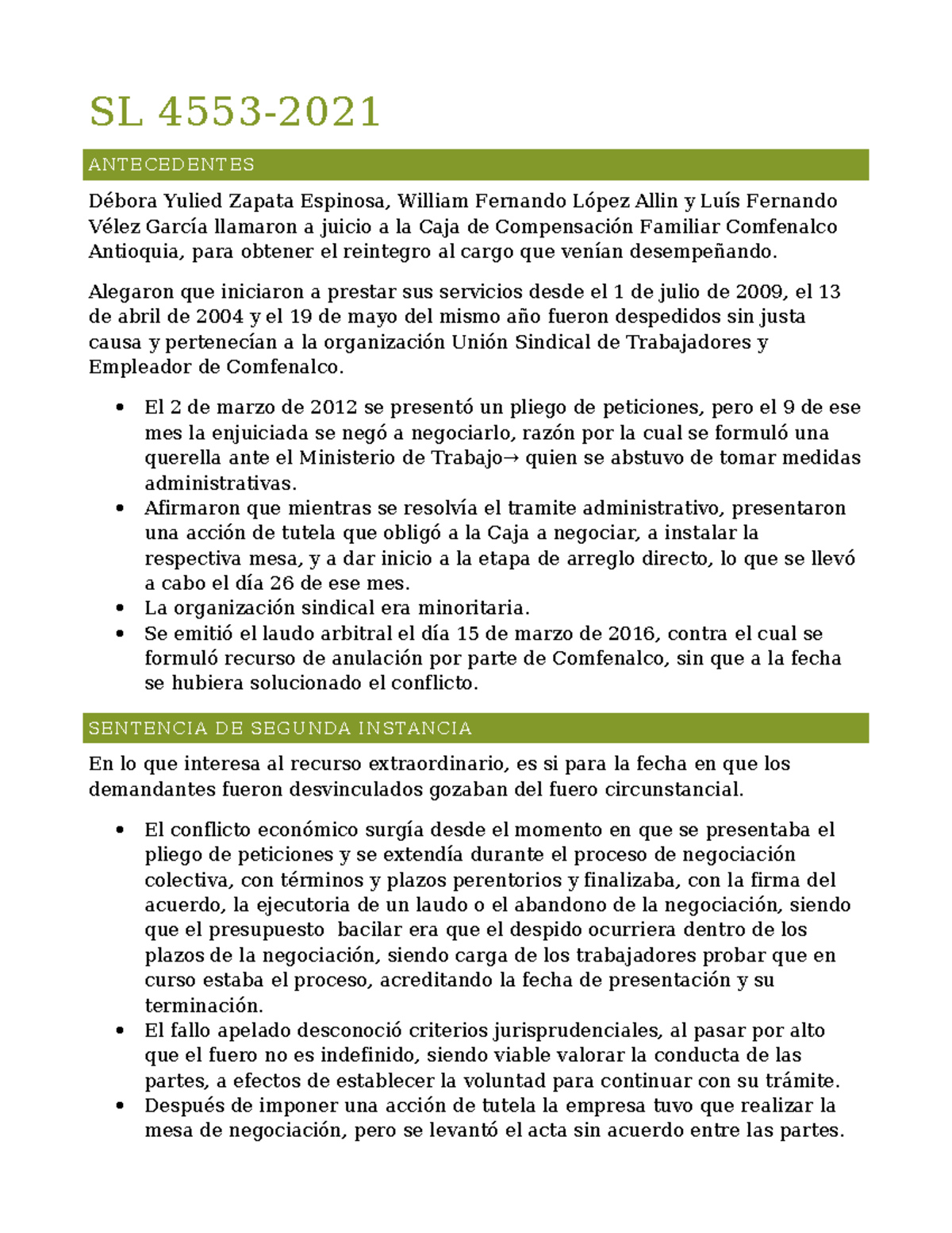 Resumen SL4553 2021 - SL 4553- ANTECEDENTES Débora Yulied Zapata ...