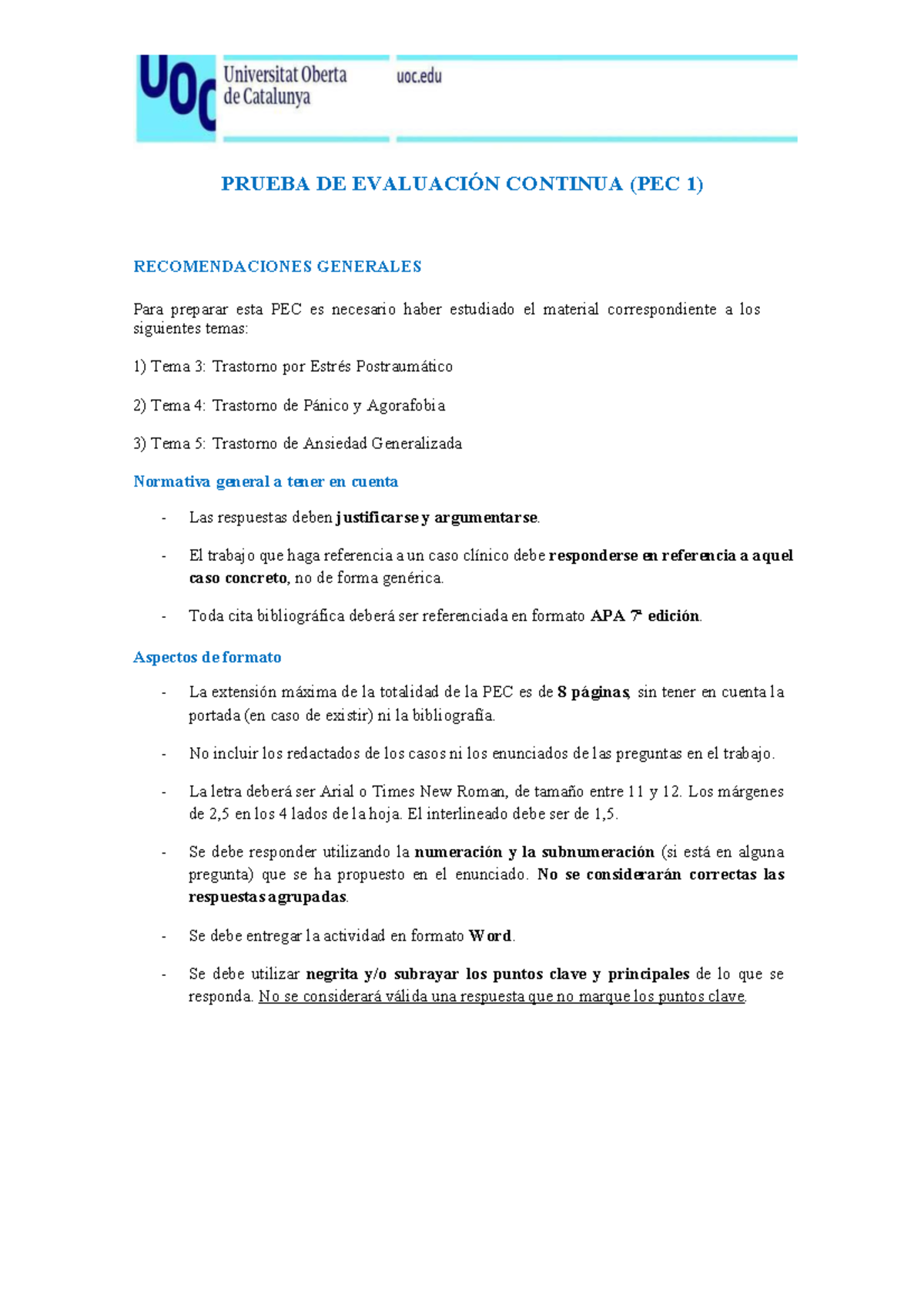 PEC 2 - 2023 - PRactica completa - PRUEBA DE EVALUACIÓN CONTINUA (PEC 1) RECOMENDACIONES ...