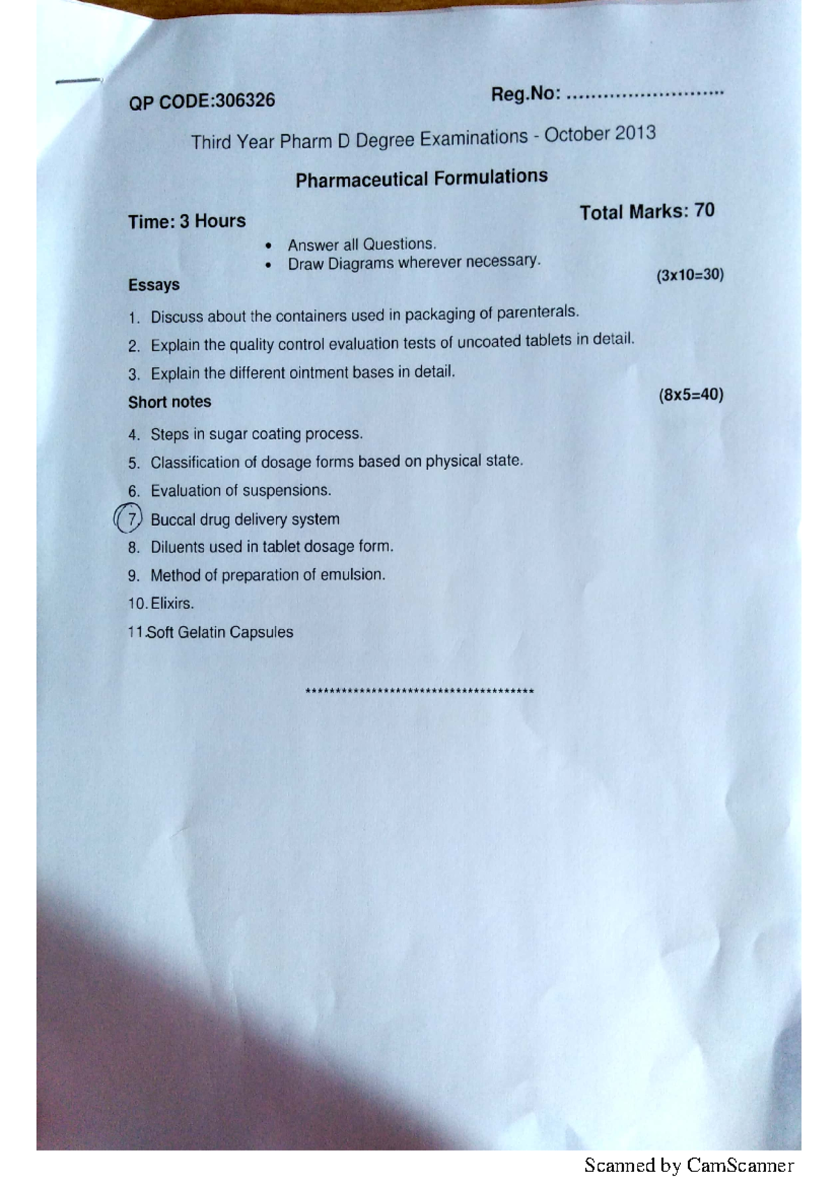 Formulation Question paper - Pharmacy - Studocu