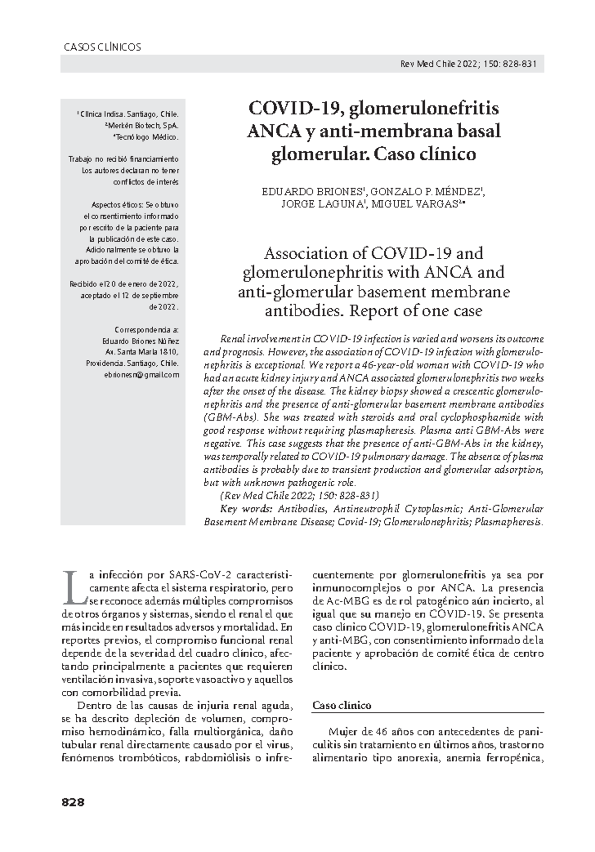 0717 6163 rmc 150 06 0828 - Rev Med Chile 2022; 150: 828- COVID-19 ...