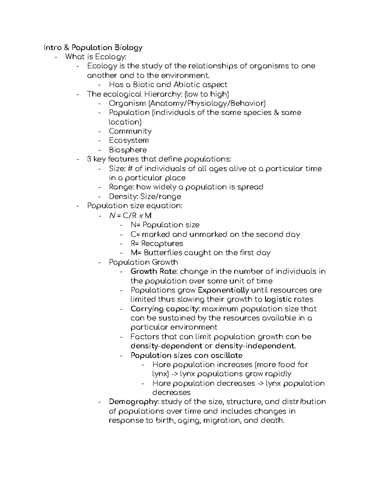 Ecology Lecture 1 Biol 2108 With Dr Reber Intro And Population