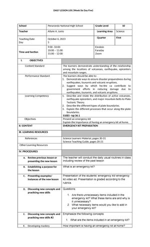 DLL Week 1 Day 3 August 31, 2023 - DAILY LESSON LOG (Week One Day Three ...