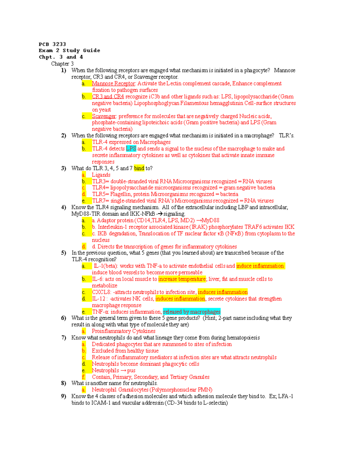 Immunology Exam 2 Chapters 3, 4 Study Guide - PCB 3233 Exam 2 Study Guide Chpt. 3 and 4 Chapter ...