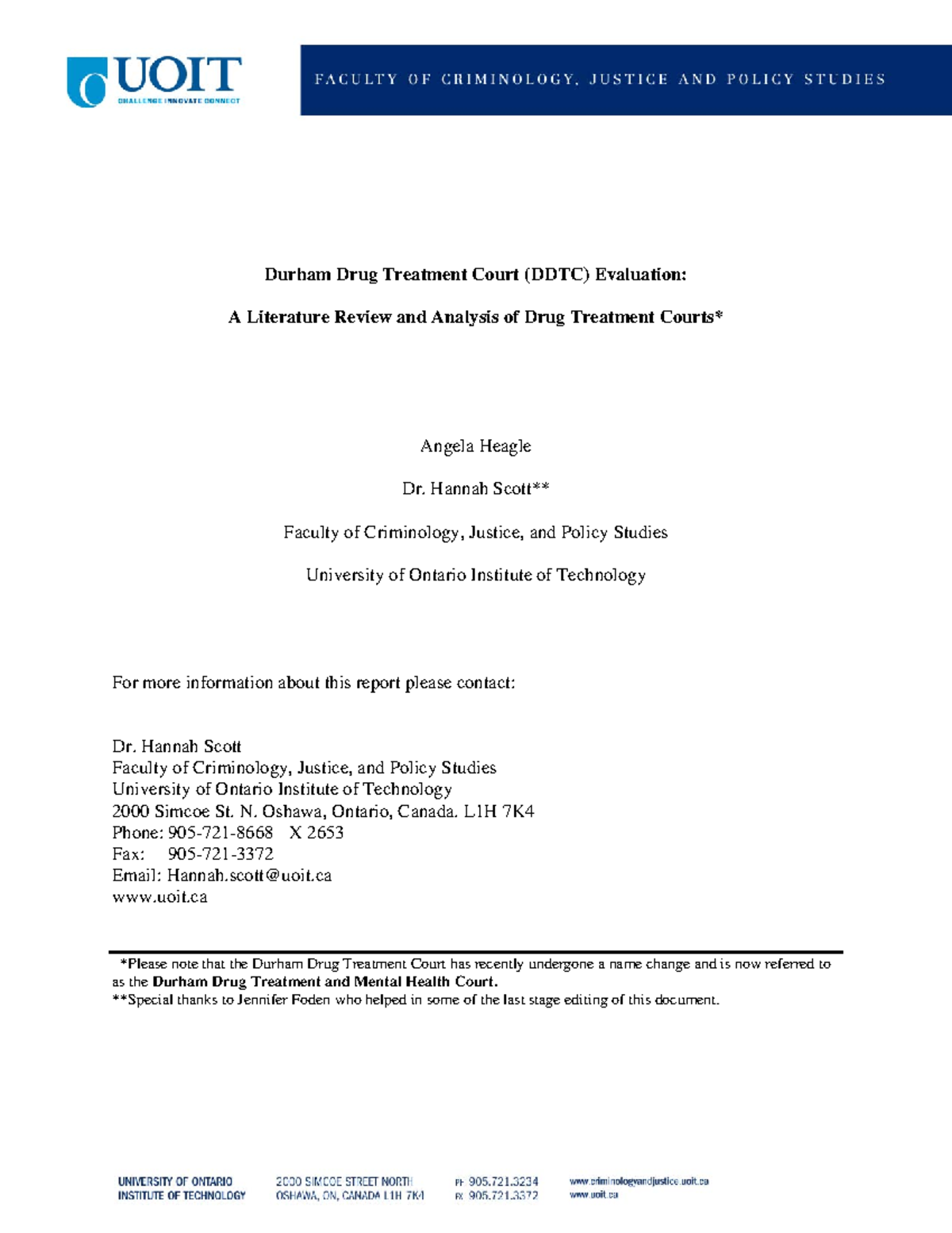 Durham Drug Treatment Court Final Report - Durham Drug Treatment Court ...