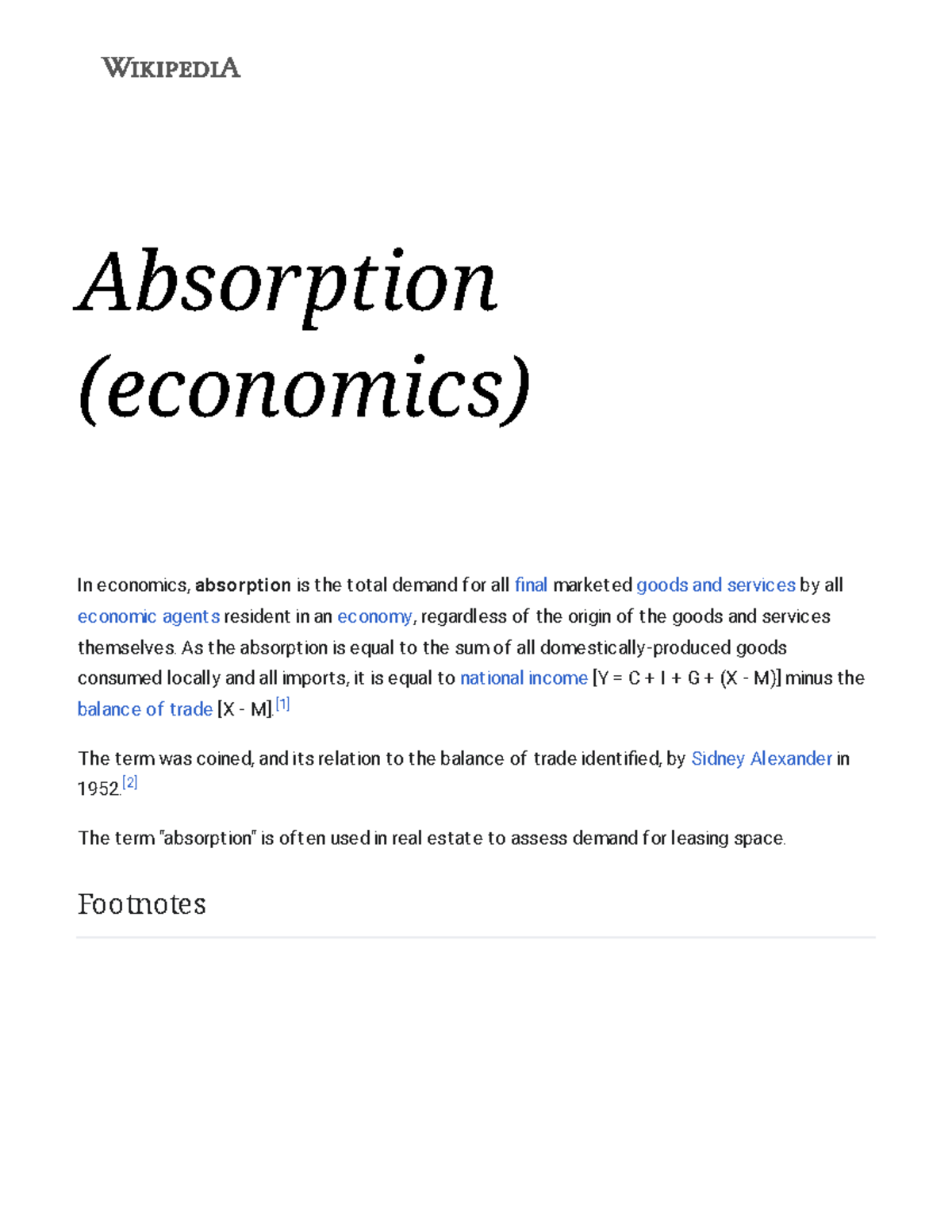 Absorption (economics) - Absorption (economics) In economics ...