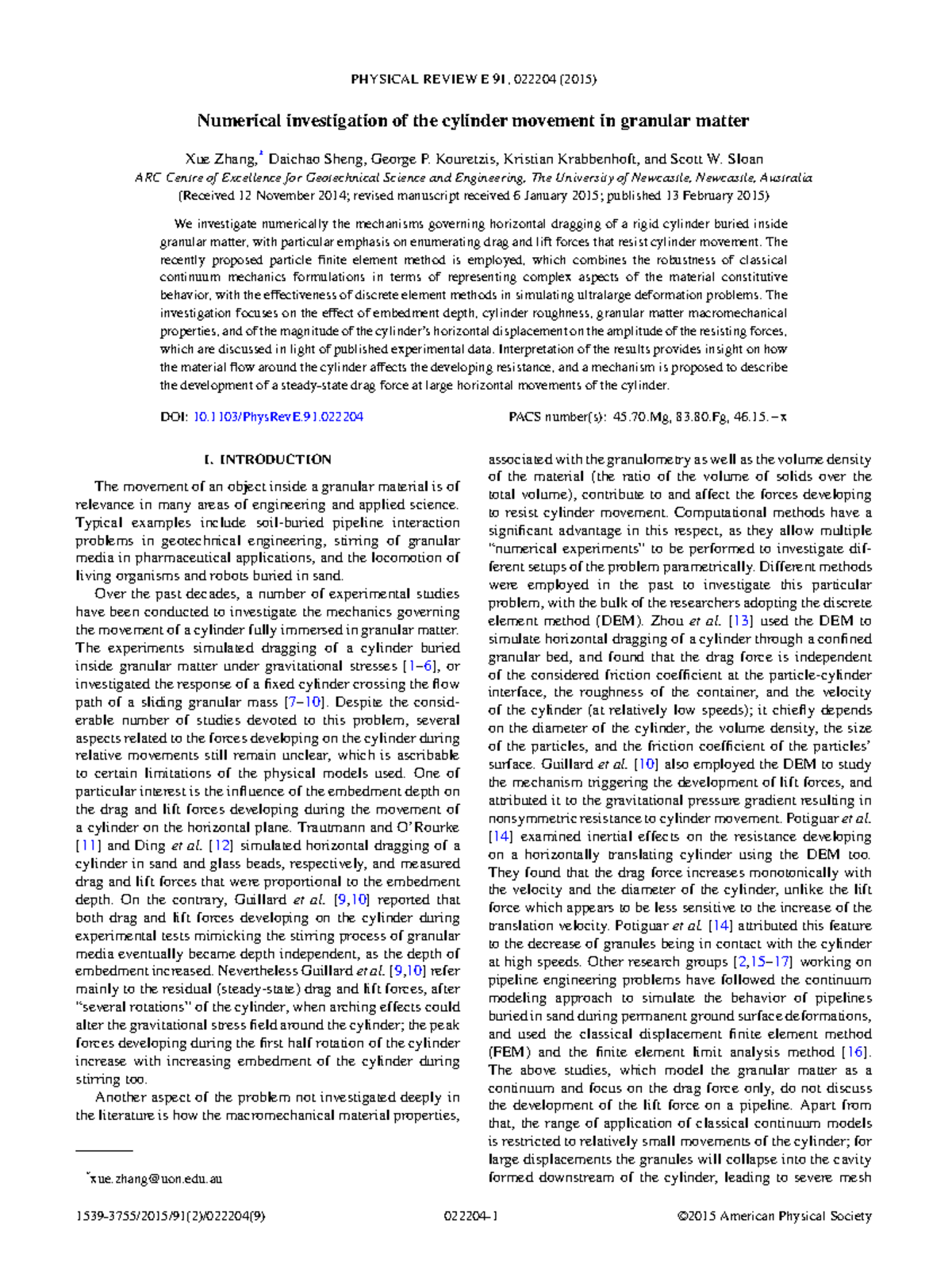 2015 Cylinder Movement - PHYSICAL REVIEW E 91 , 022204 (2015) Numerical ...