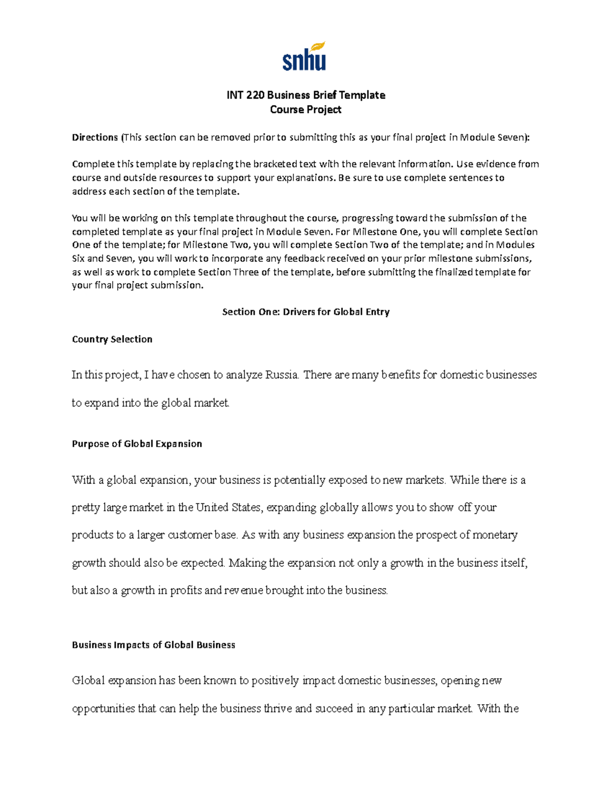 INT 220 Business Brief Template - INT 220 Business Brief Template ...