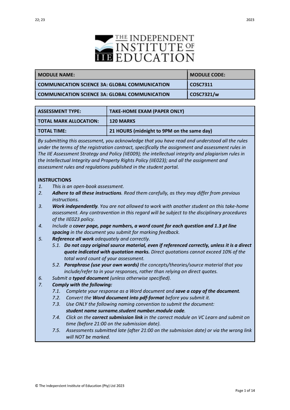 COSC7321Ea THE - This is the take home exam for this module - BACC ...