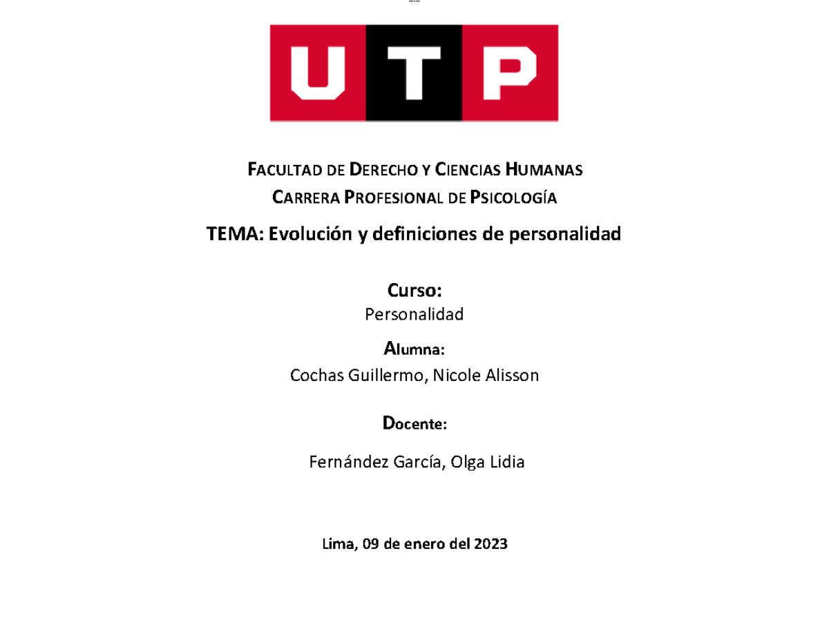 Tarea Evolución y definiciones de personalidad - lOMoAR cPSD| 9156669 ...