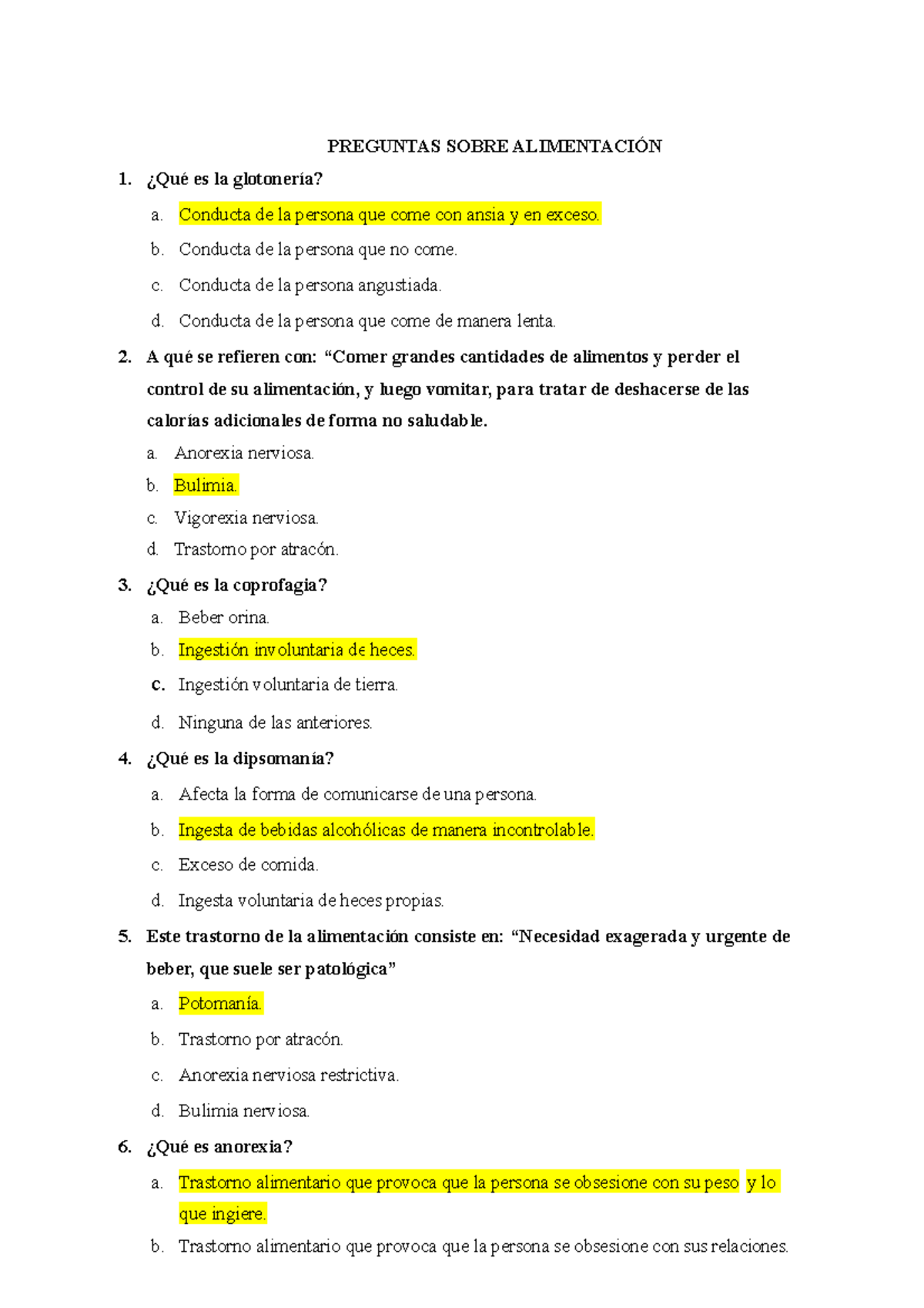 Preguntas DE Alimentacion ( Final) - PREGUNTAS SOBRE ALIMENTACIÓN ¿Qué ...