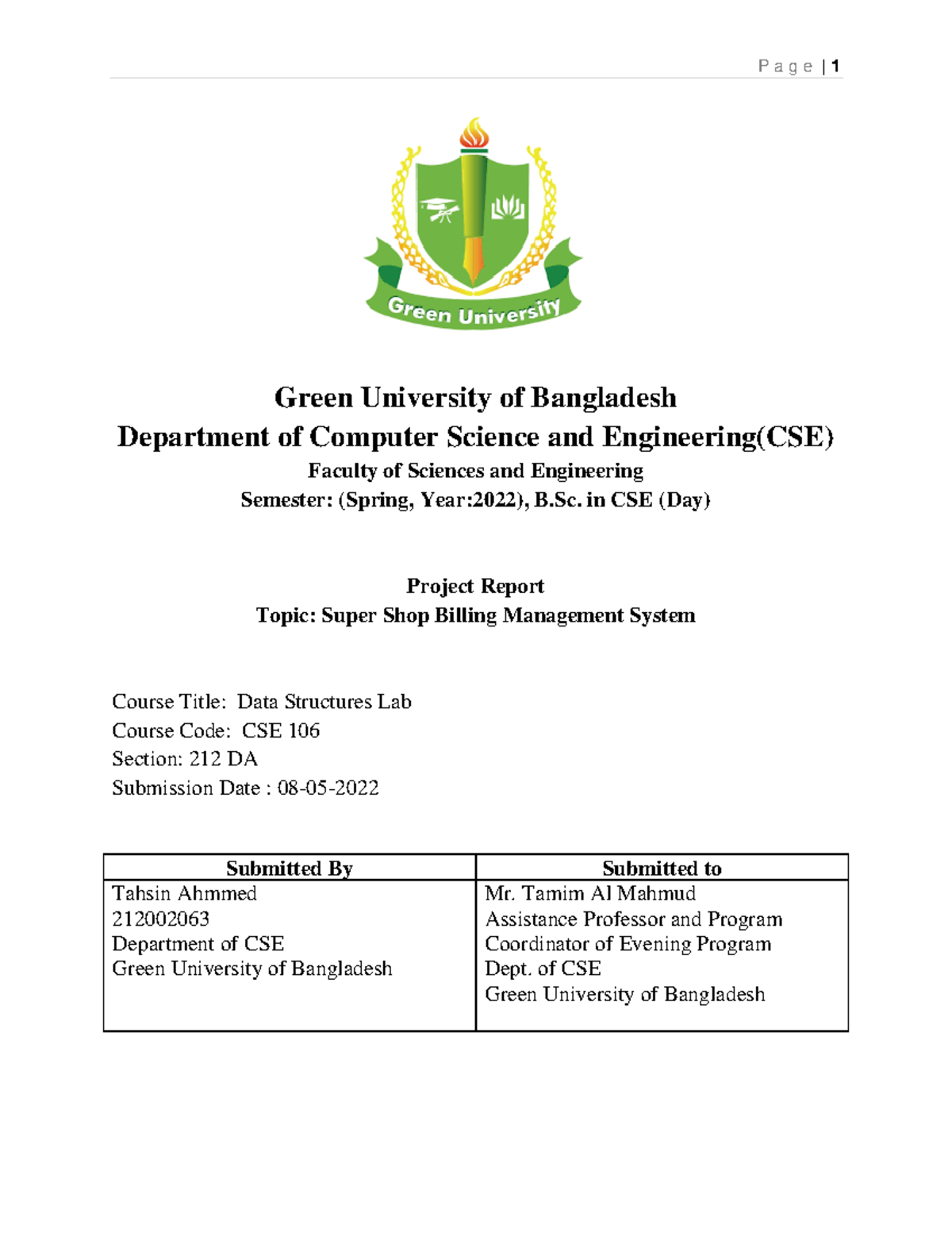Ds project report - Green University of Bangladesh Department of ...