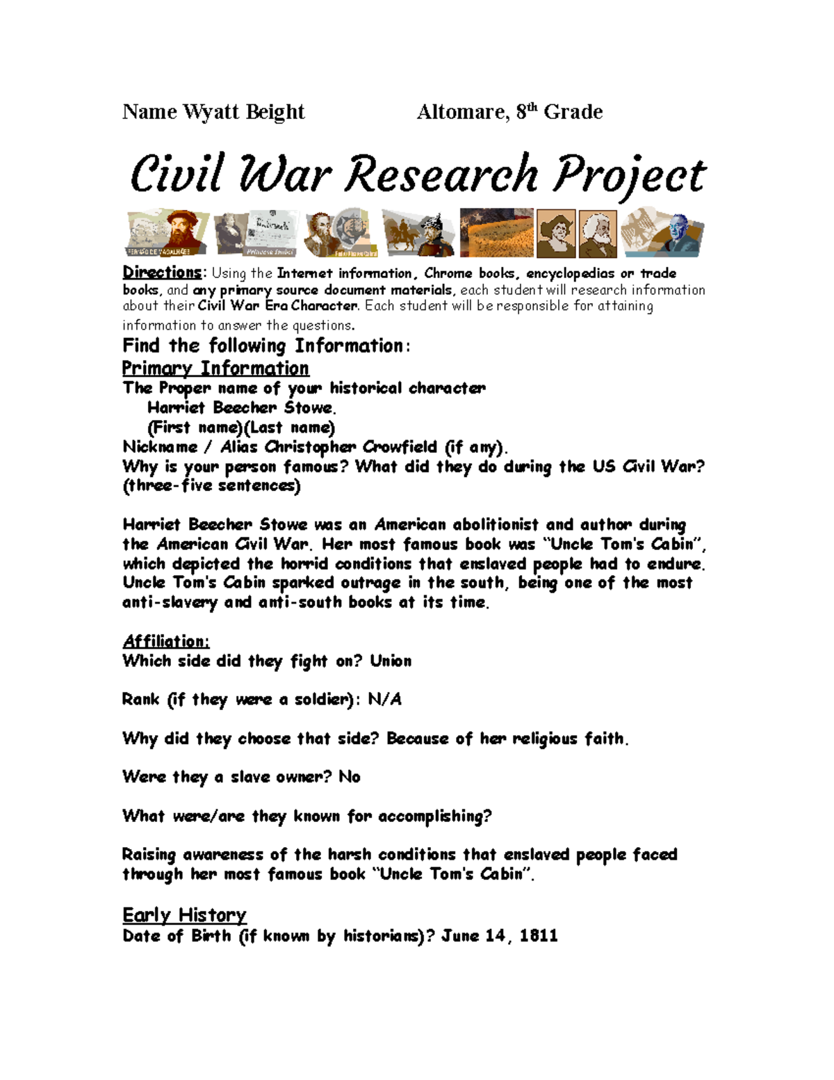Civil War Notes American History Timeline - Name Wyatt Beight Altomare ...