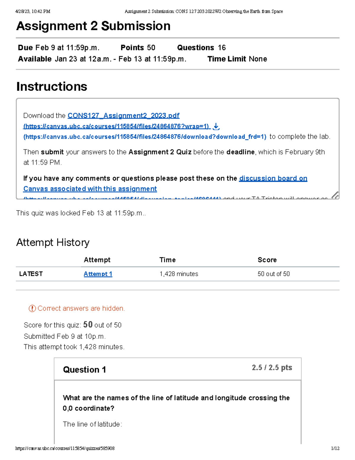 Assignment 2 Submission CONS 127 203 2022W2 Observing the Earth from Space - Assignment 2 ...