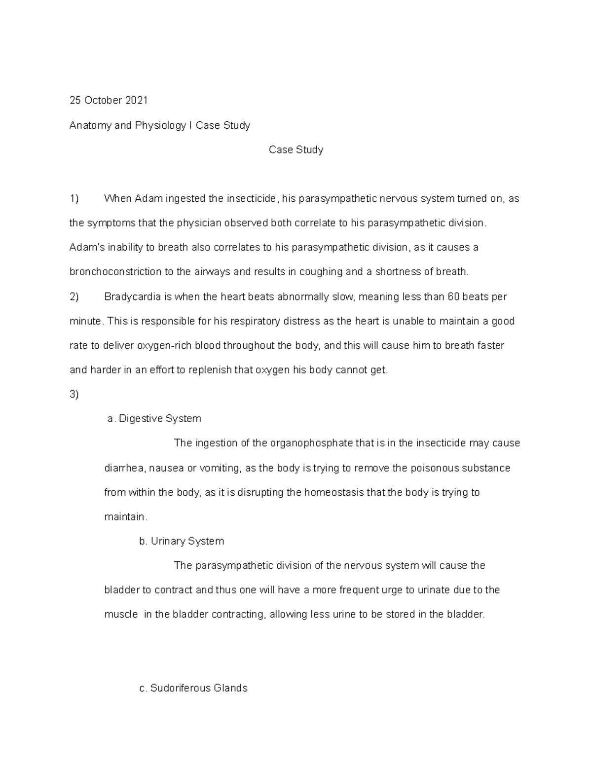 Nervous System Case Study - 25 October 2021 Anatomy and Physiology I ...
