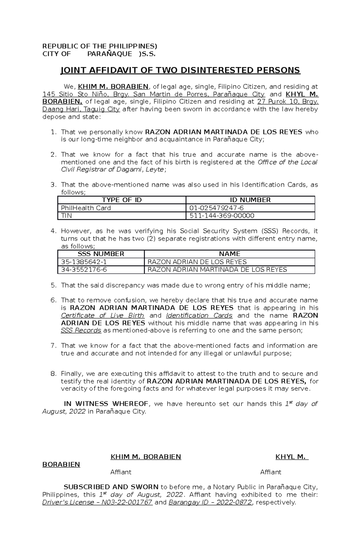 Joynt AFF - dadsa - REPUBLIC OF THE PHILIPPINES) CITY OF PARAÑAQUE )S ...