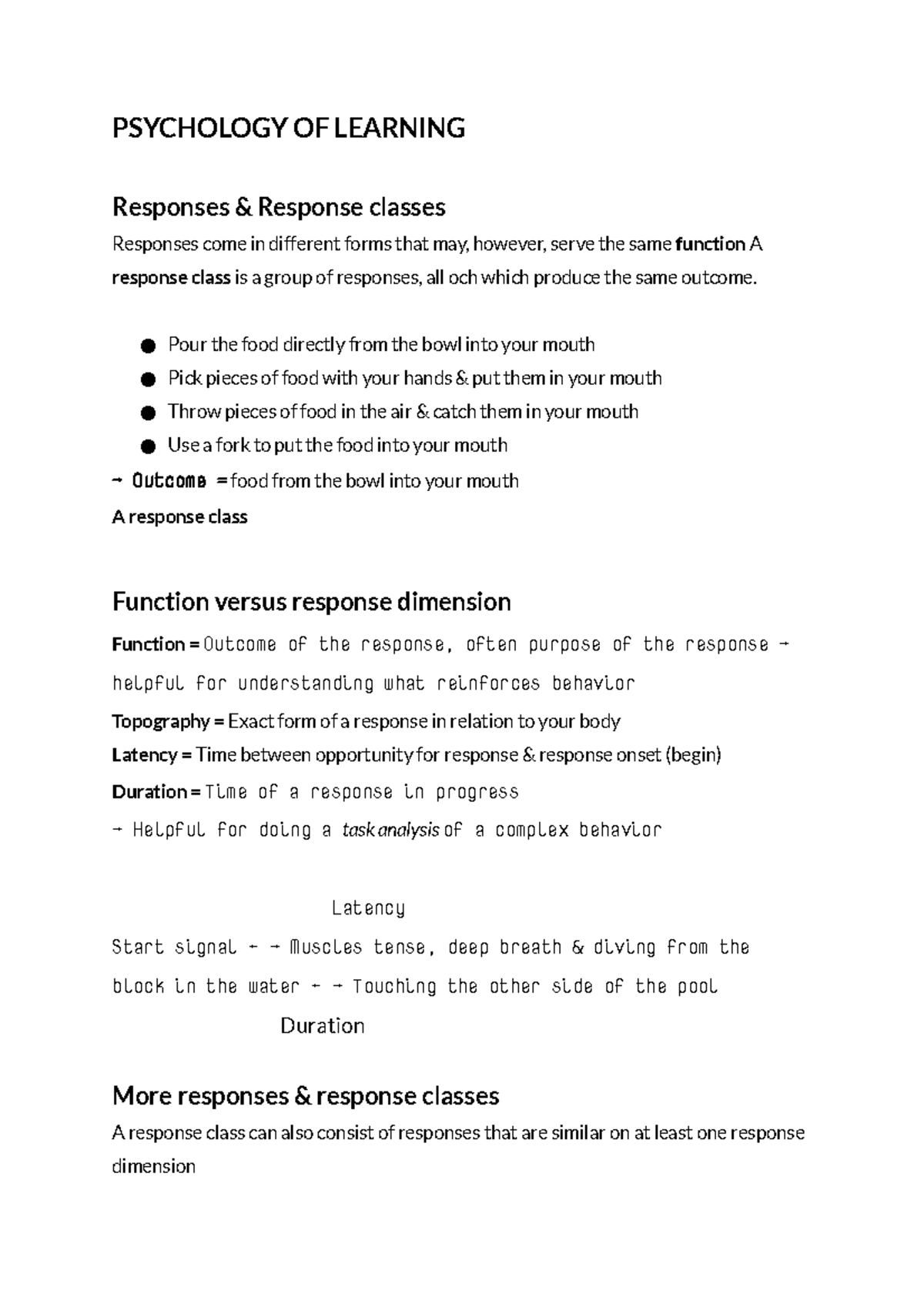 Inlärningspsykologi föreläsning två - PSYCHOLOGY OF LEARNING Responses ...