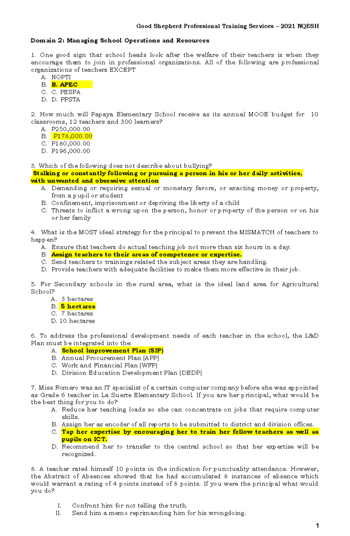 Domain 2: Managing School Operations and Resources - Domain 2: Managing ...