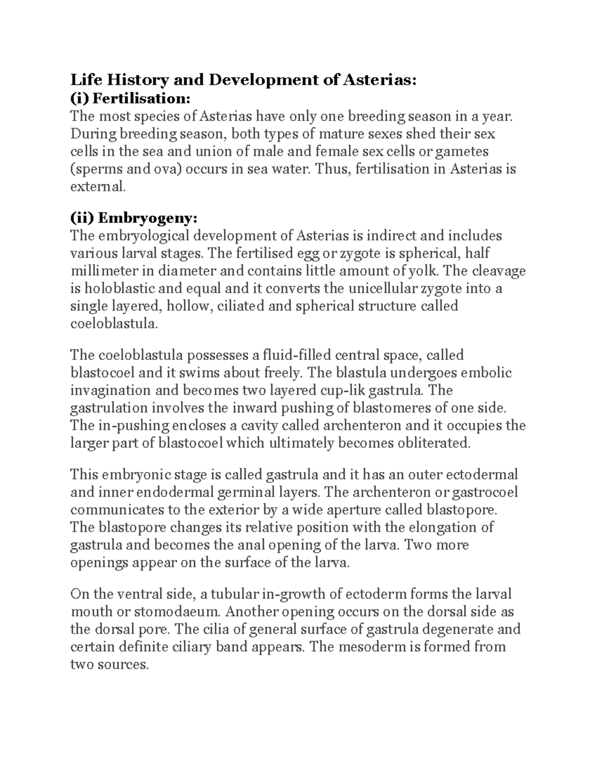 Life History and Development of Asterias Starfish - Life History and ...