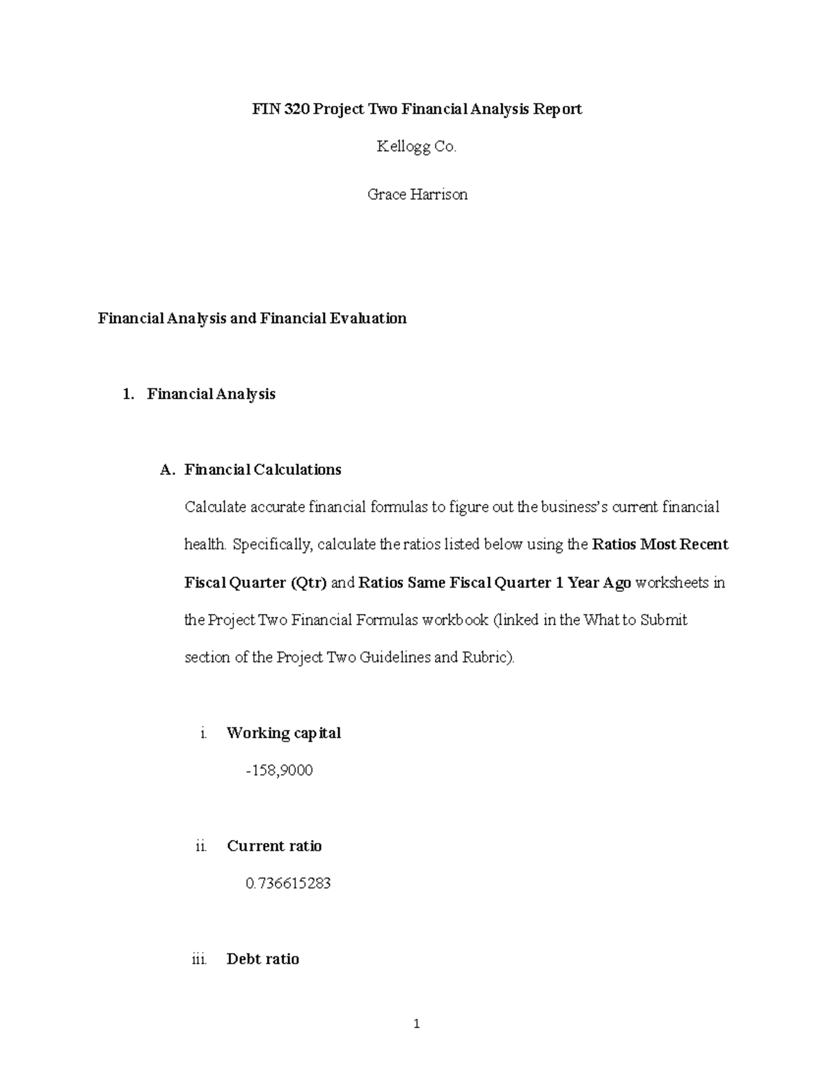 FIN 320 Project Two Financial Analysis Report - Grace Harrison ...