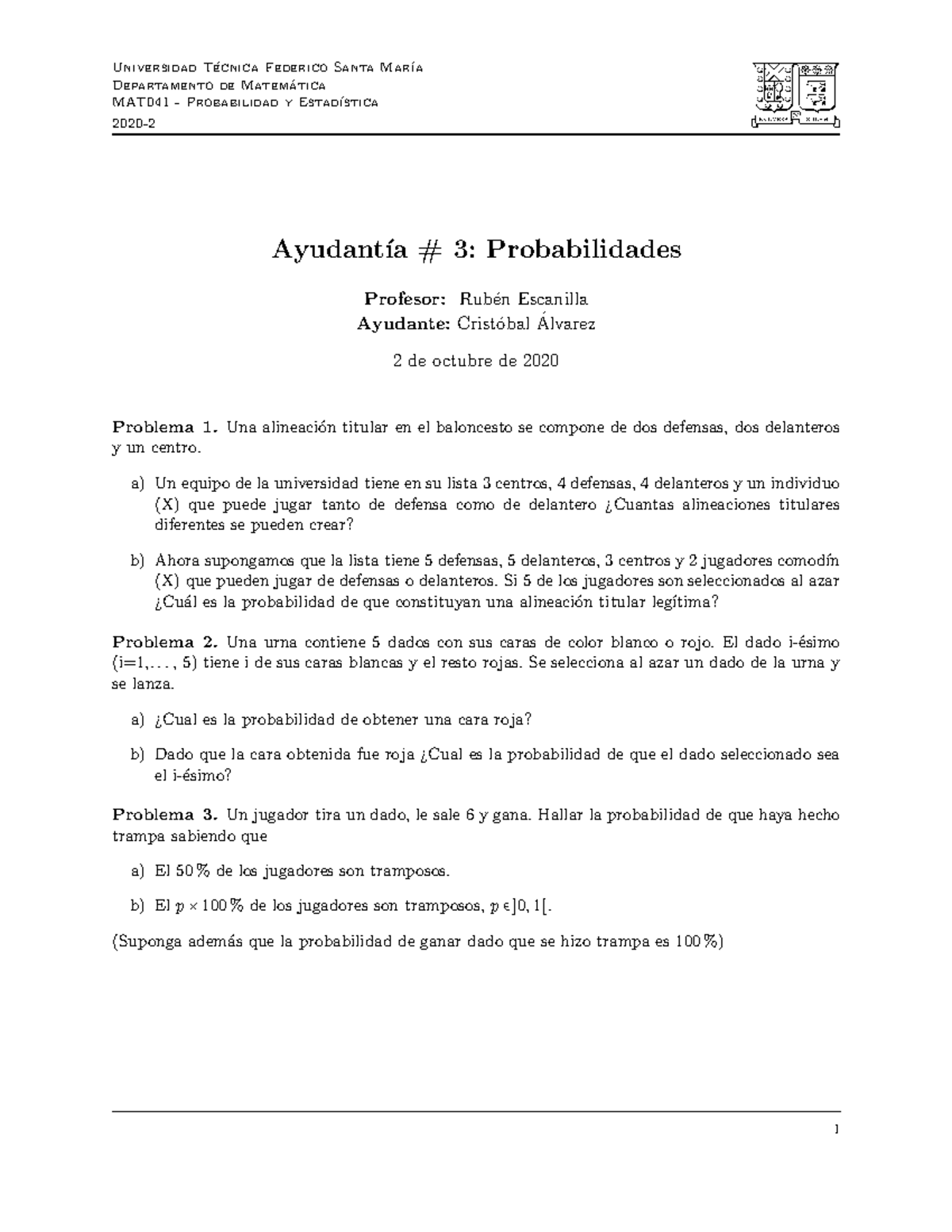 Ayudantia 3 MAT041 2020 2 - Universidad T ́ecnica Federico Santa Mar ́ıa Departamento de Matem ...
