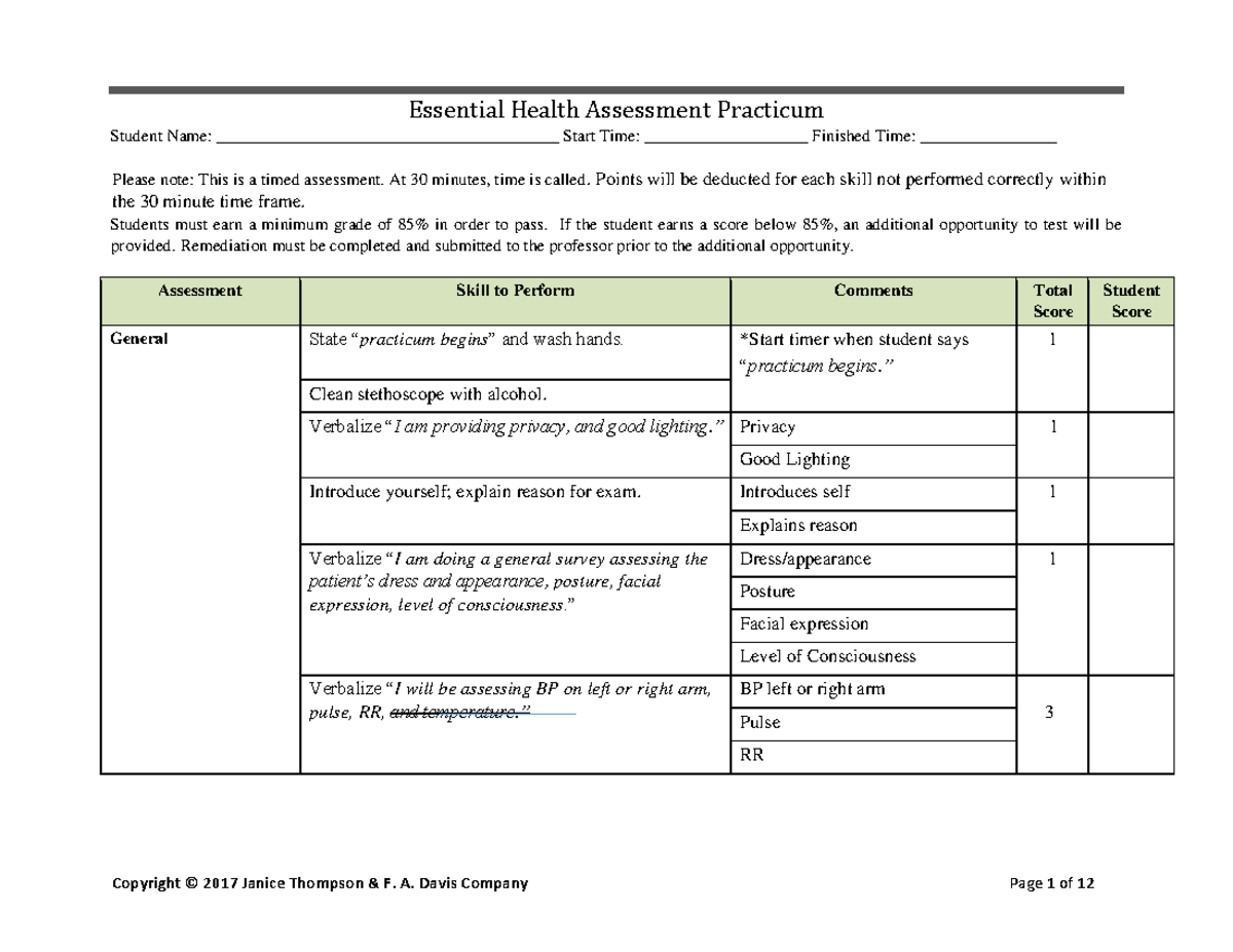 Final Head-to-Toe Assessment - Student Name ...