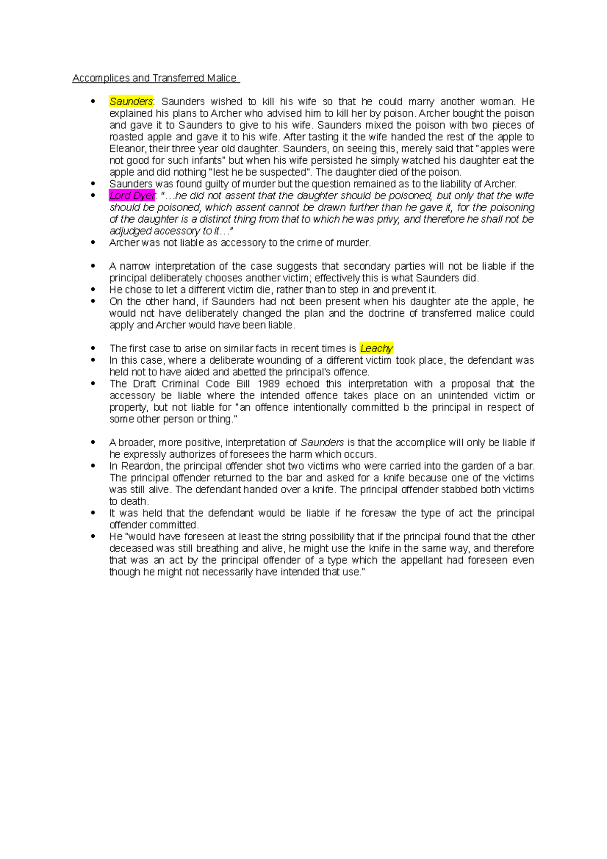 Accomplices and Transferred Malice - He explained his plans to Archer ...