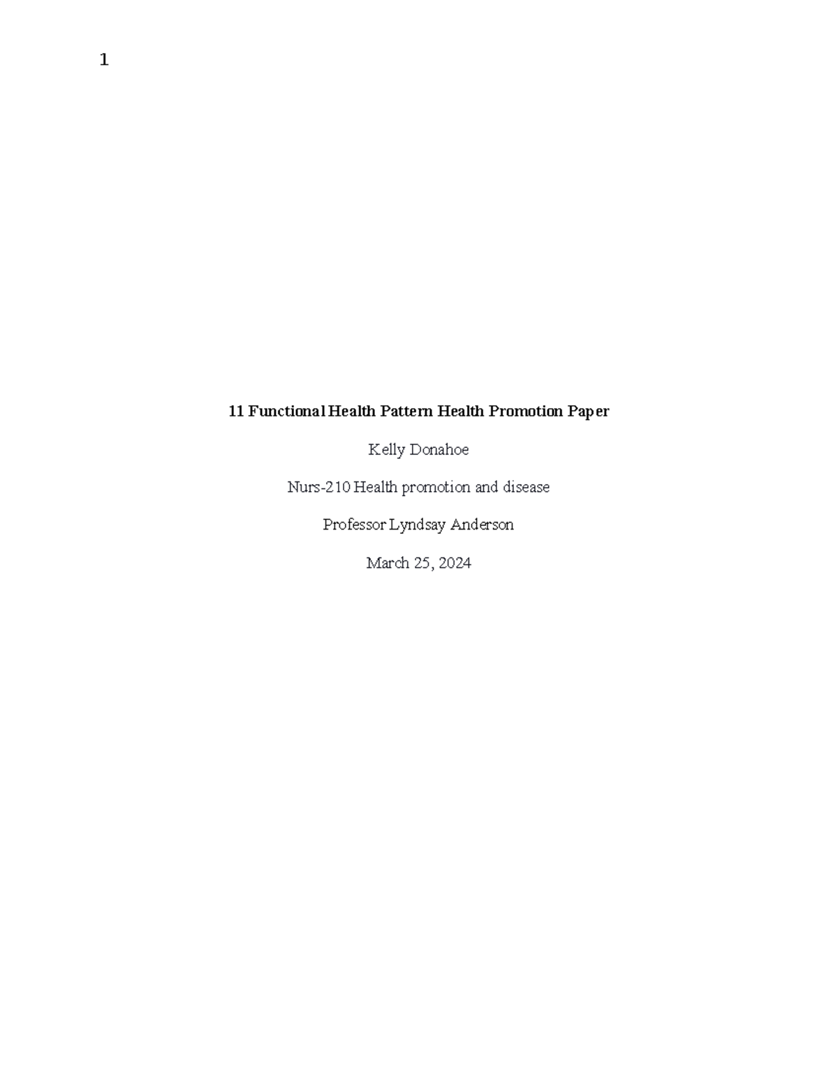 11 Functional Health Pattern Health Promotion Paper - The interview ...