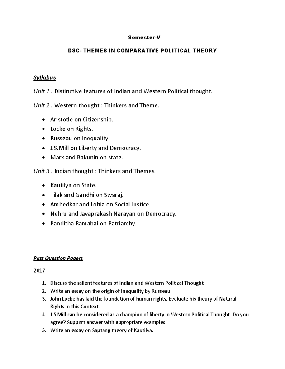 Semester 5, Themes in Comparative Political Theory - Semester-V DSC ...