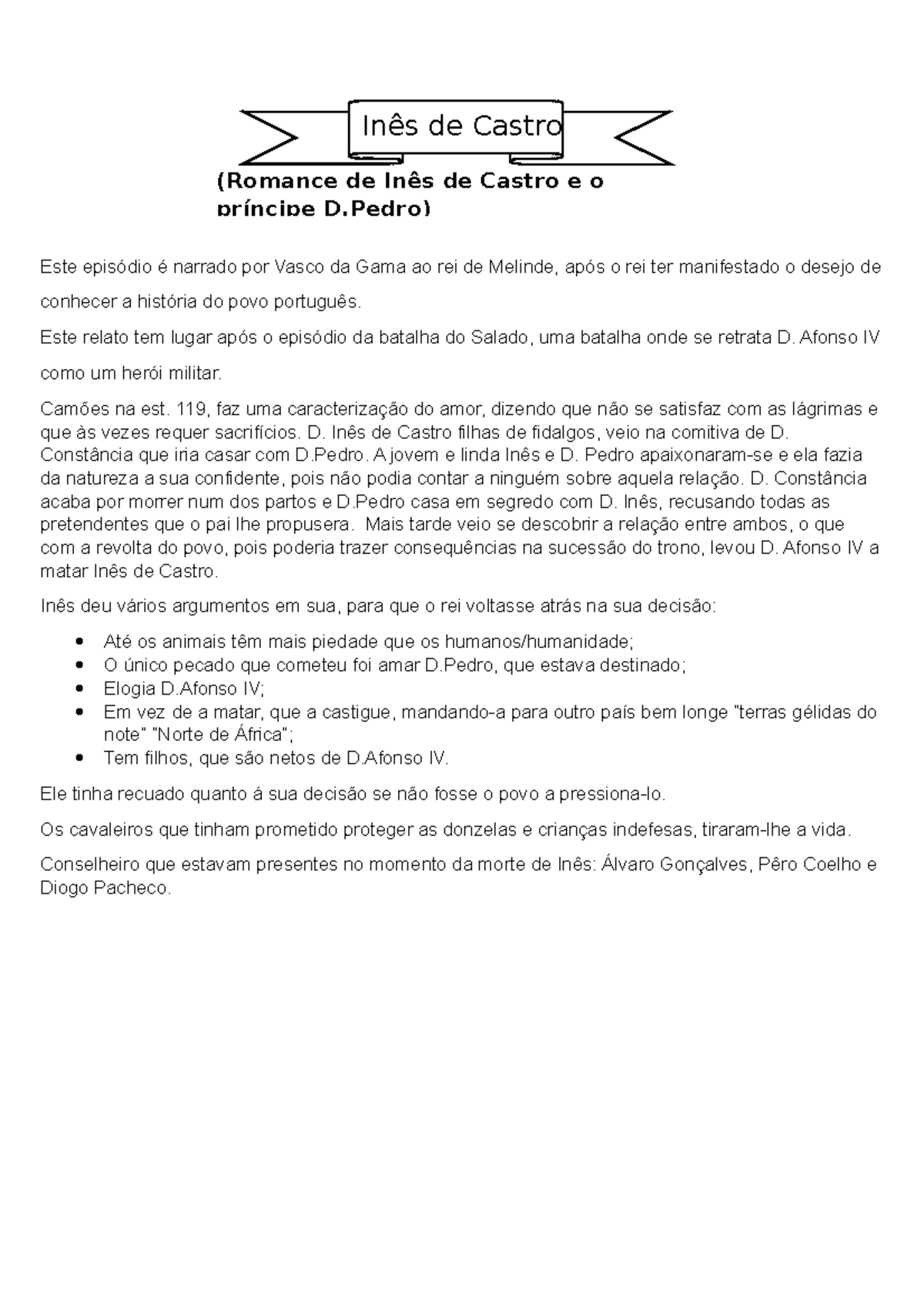 Inês de Castro - 9 ano - Inês de Castro (Romance de Inês de Castro e o ...