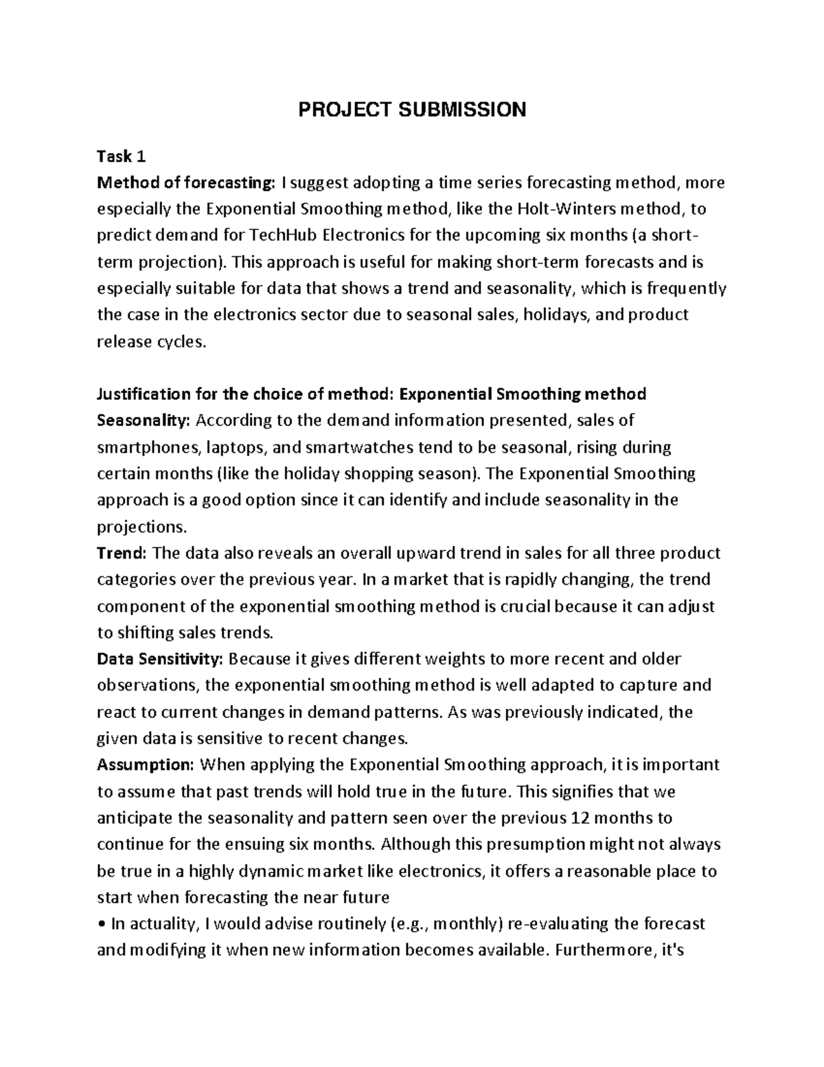 Opscmproject Gururaj Jogi Subramaniyam - PROJECT SUBMISSION Task 1 Method of forecasting: I ...