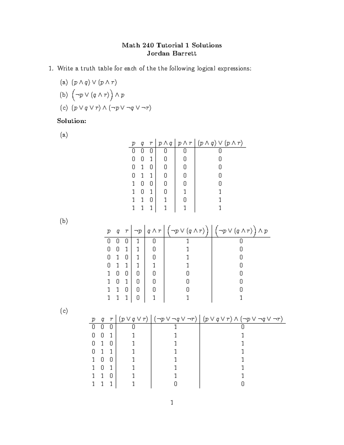 Tutorial 1 Solutions - Math 240 Tutorial 1 Solutions Jordan Barrett ...