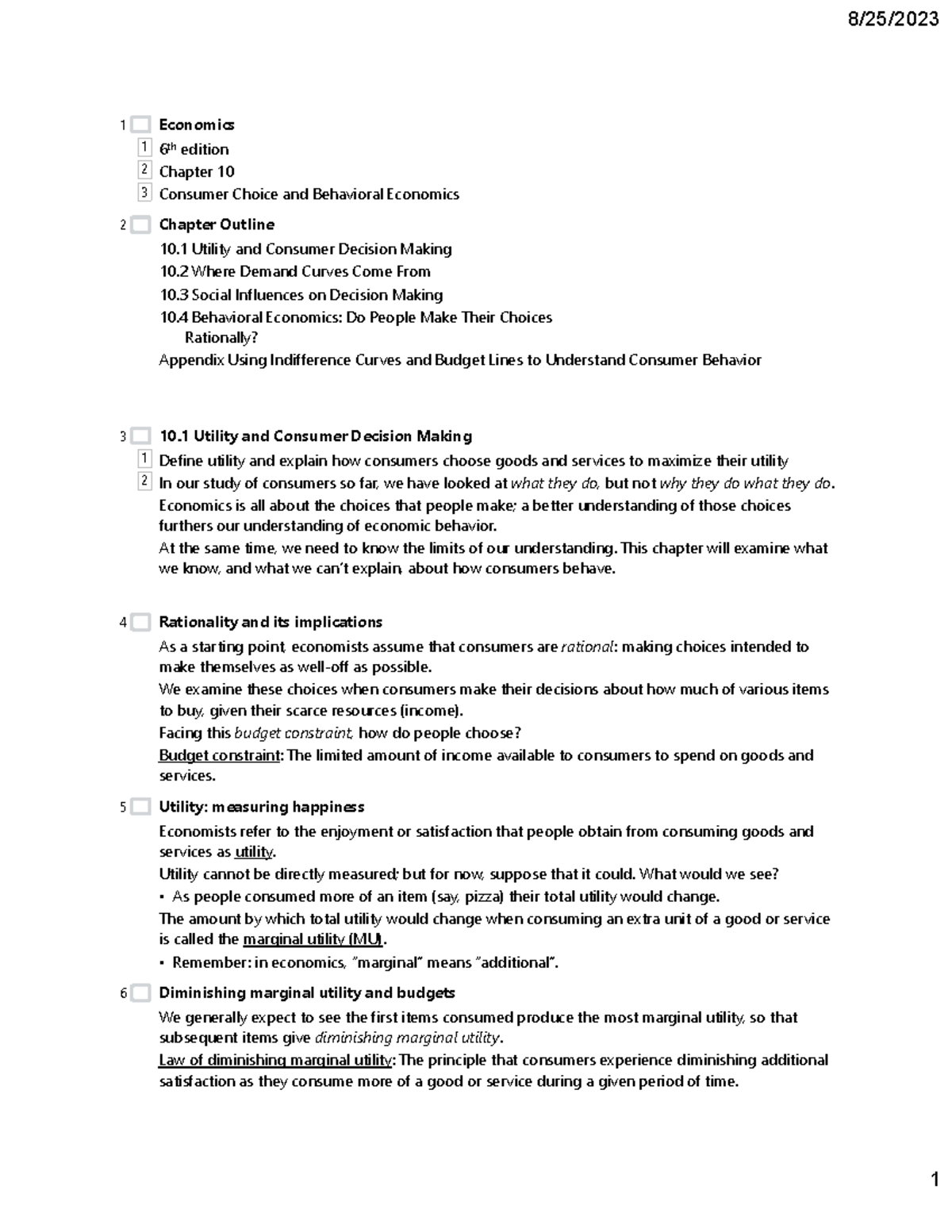 Chapter 10 Notes - Economics 6 th edition Chapter 10 Consumer Choice ...