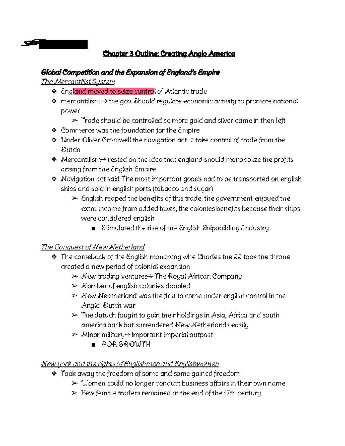 3 - Outline APUSH - Amanda Bucolo Chapter 3 Outline: Creating Anglo ...