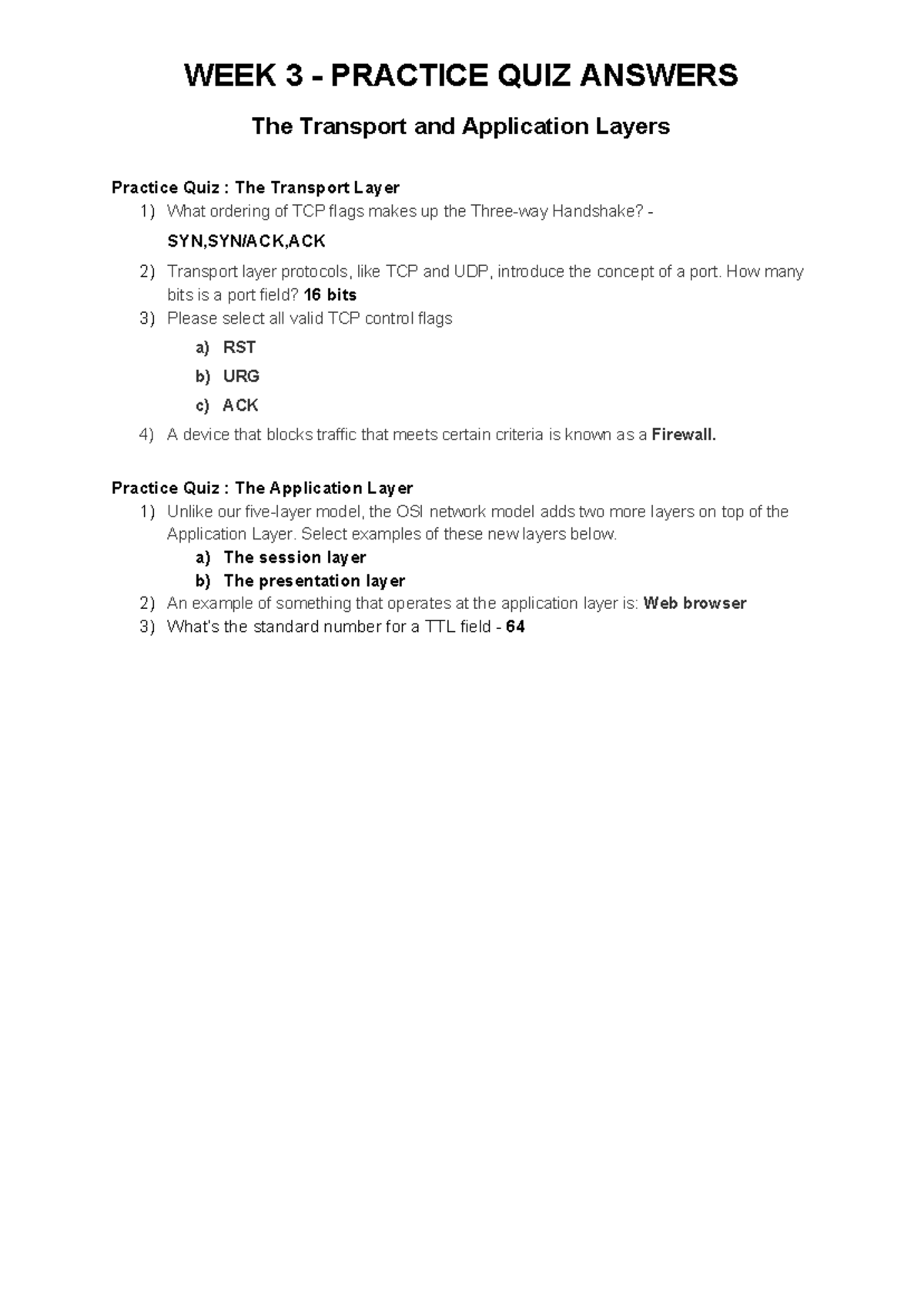 Week 3 - Practice Quiz Answers - WEEK 3 - PRACTICE QUIZ ANSWERS The ...