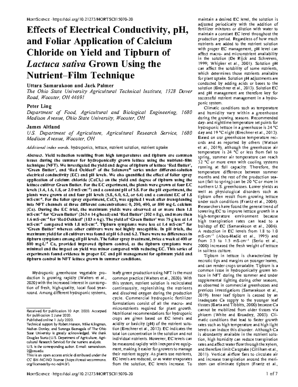 Effects of Electrical Conductivity p H and Foliar A - H ORTSCIENCE ...