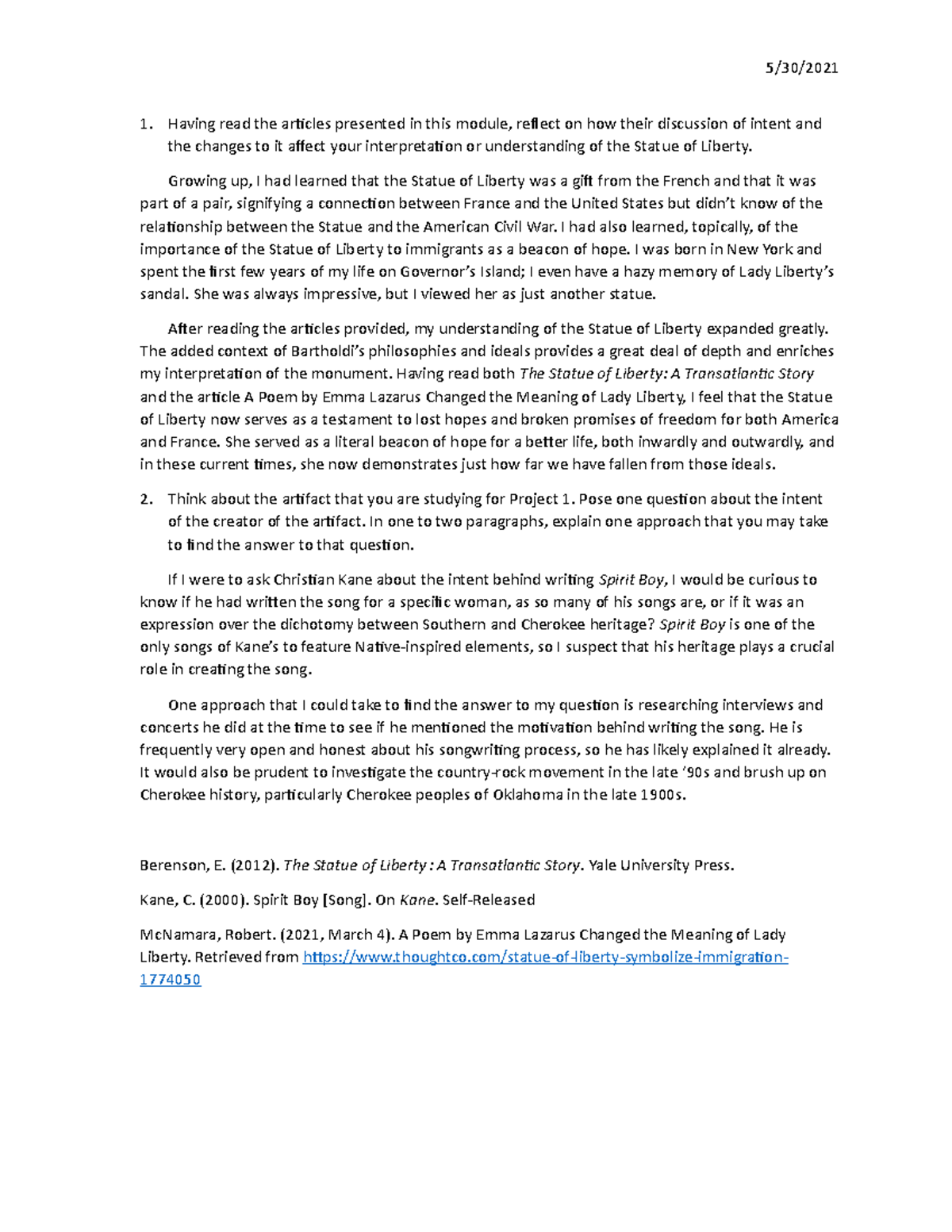 HUM 100 4-1 - Humanities 100, Module 4 - 5/30/ Having read the articles ...