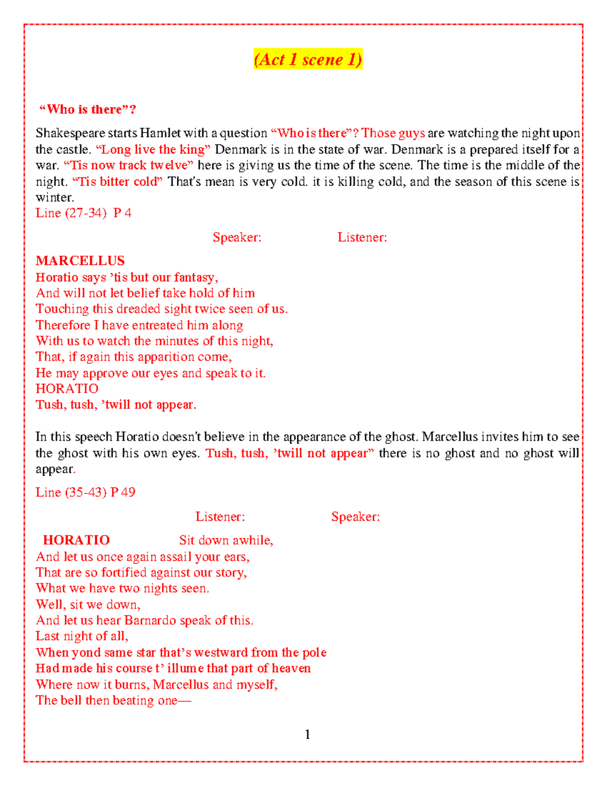Hamlet Analysis - (Act 1 scene 1) “Who is there”? Shakespeare starts ...